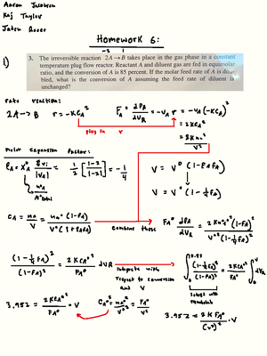 Reaction Engineering Homework 8 - CHE 4060 - Studocu