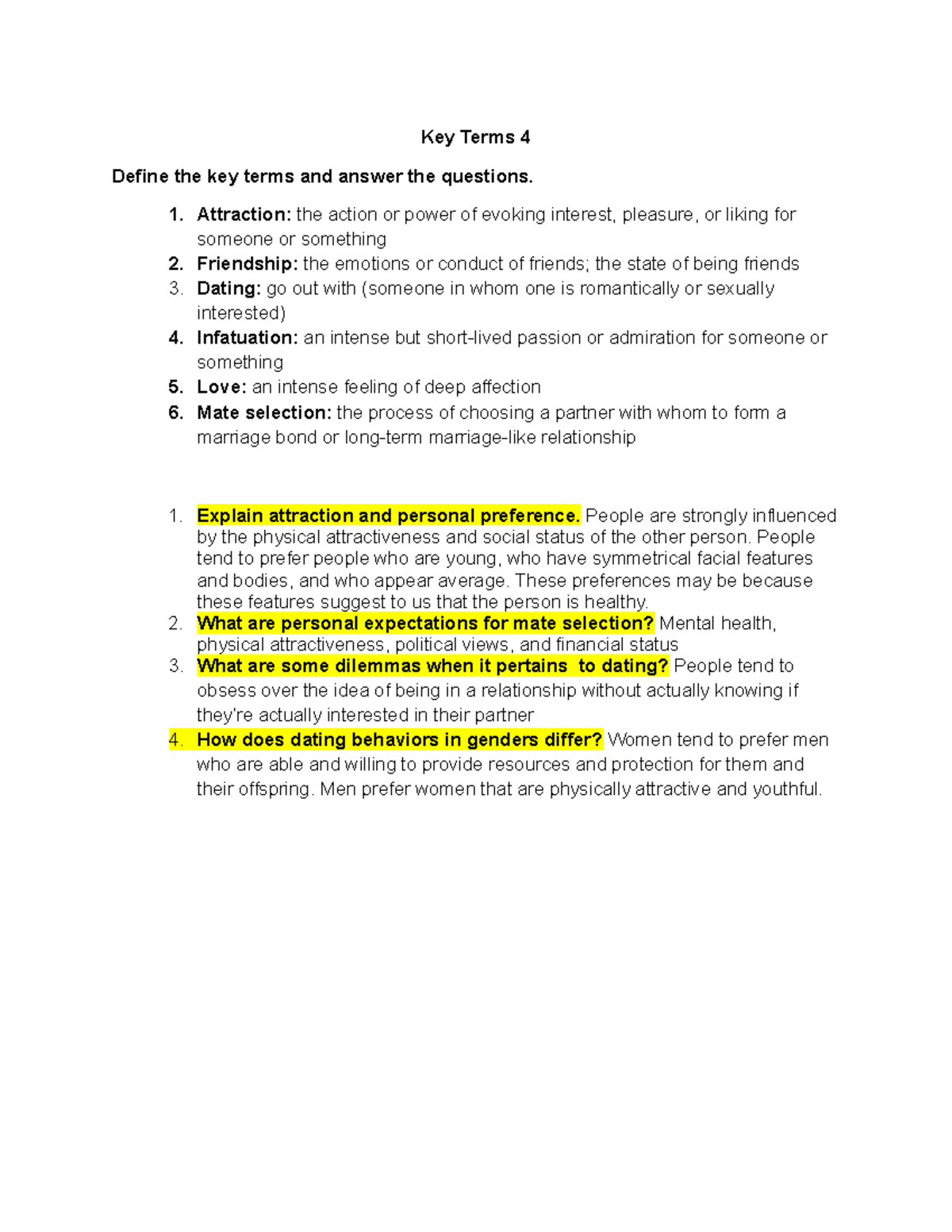 Key Terms 4 - i need ap answers - Key Terms 4 Define the key terms and ...