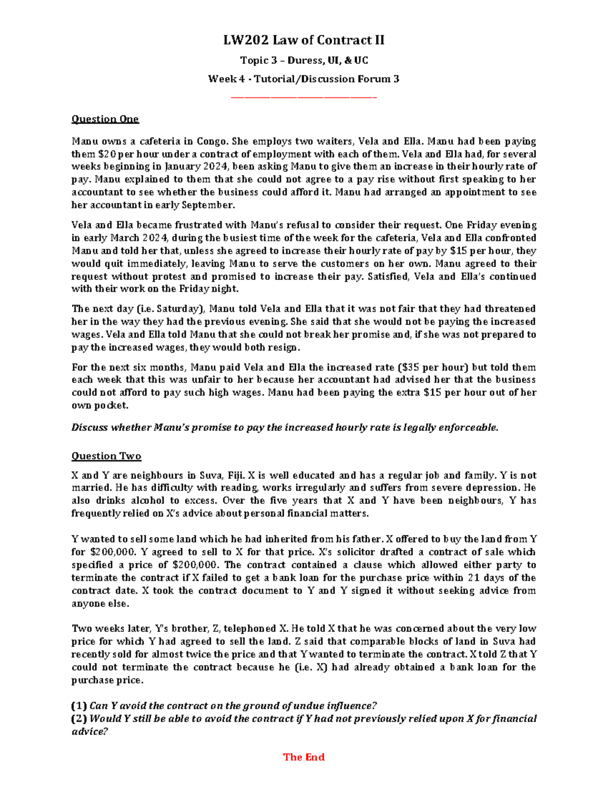 Week 4 - Topic 3 - Tutorial 3 [2024] - LW202 Law of Contract II Topic 3 ...
