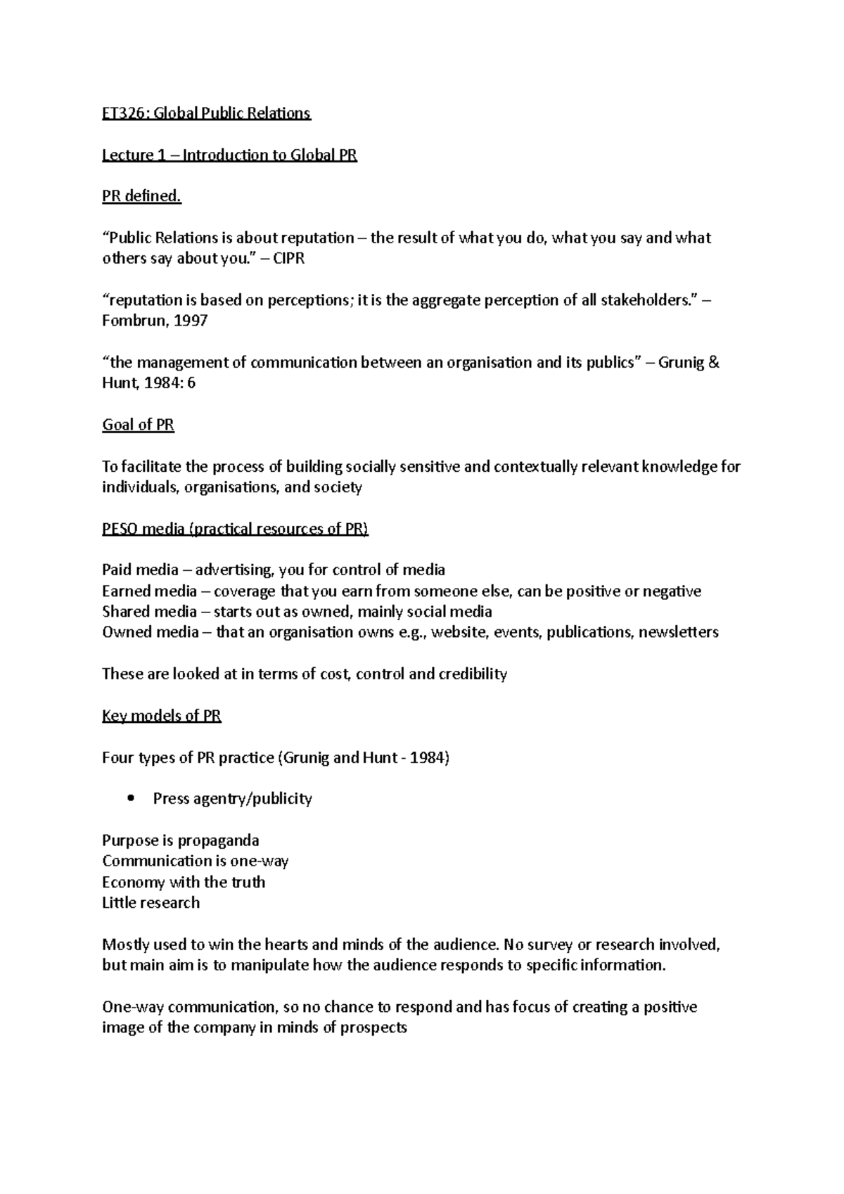 Lecture 1 GPR - ET326: Global Public Relations Lecture 1 – Introduction ...