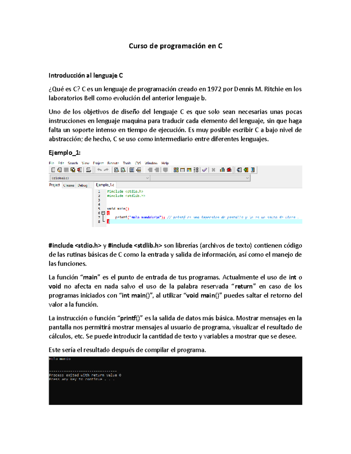 Curso de programación en C - Curso de programación en C Introducción al ...
