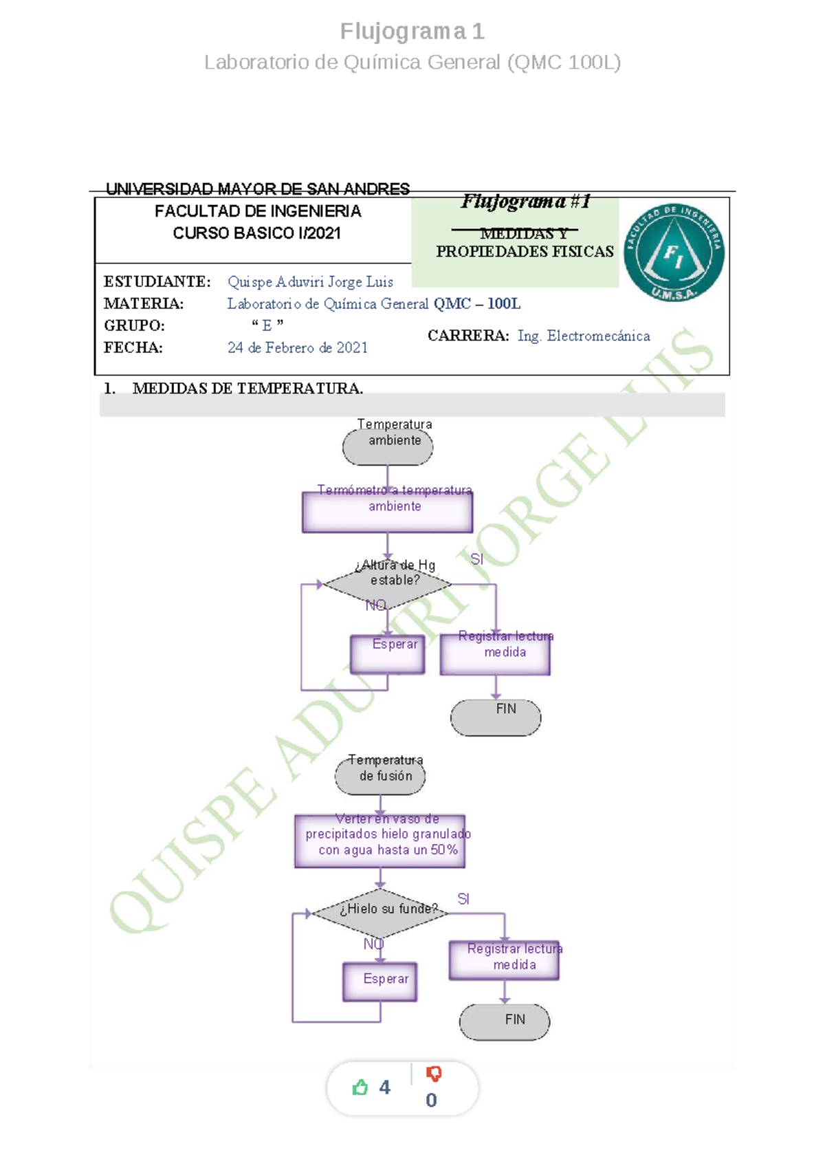 Flujograma-1 compress - Flujograma 1 Laboratorio de Química General (QMC 100L) UNIVERSIDAD MAYOR ...