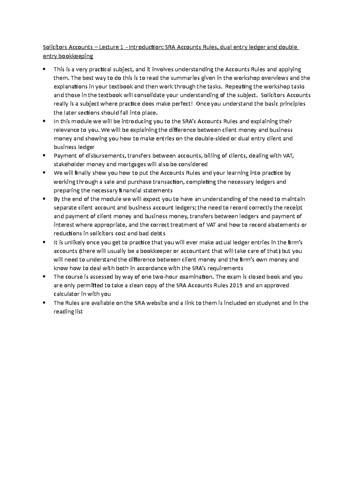 Solicitors Accounts Lecture 1 Notes - Solicitors Accounts – Lecture 1 ...