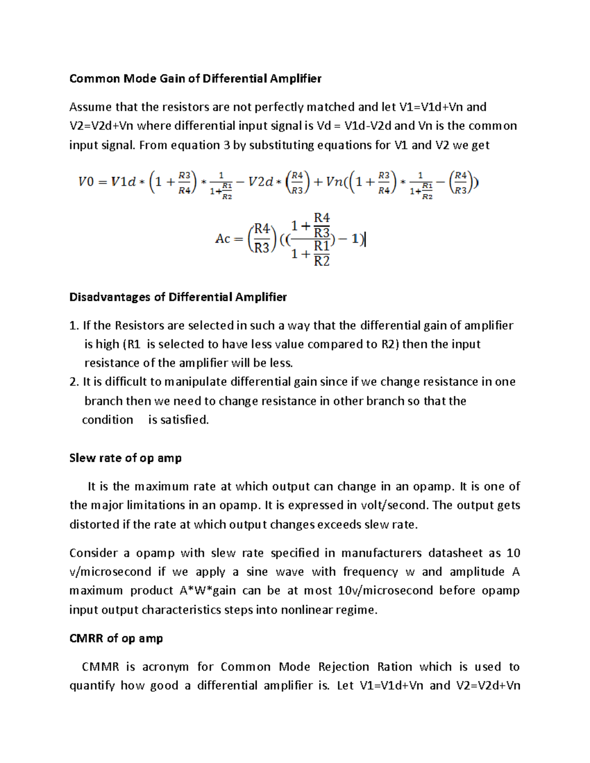8 - Common Mode Gain of Differential Amplifier - Common Mode Gain of ...