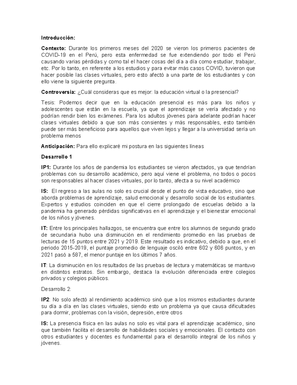 Redaccion 2 Final - ahi ta - Introducción: Contexto: Durante los ...