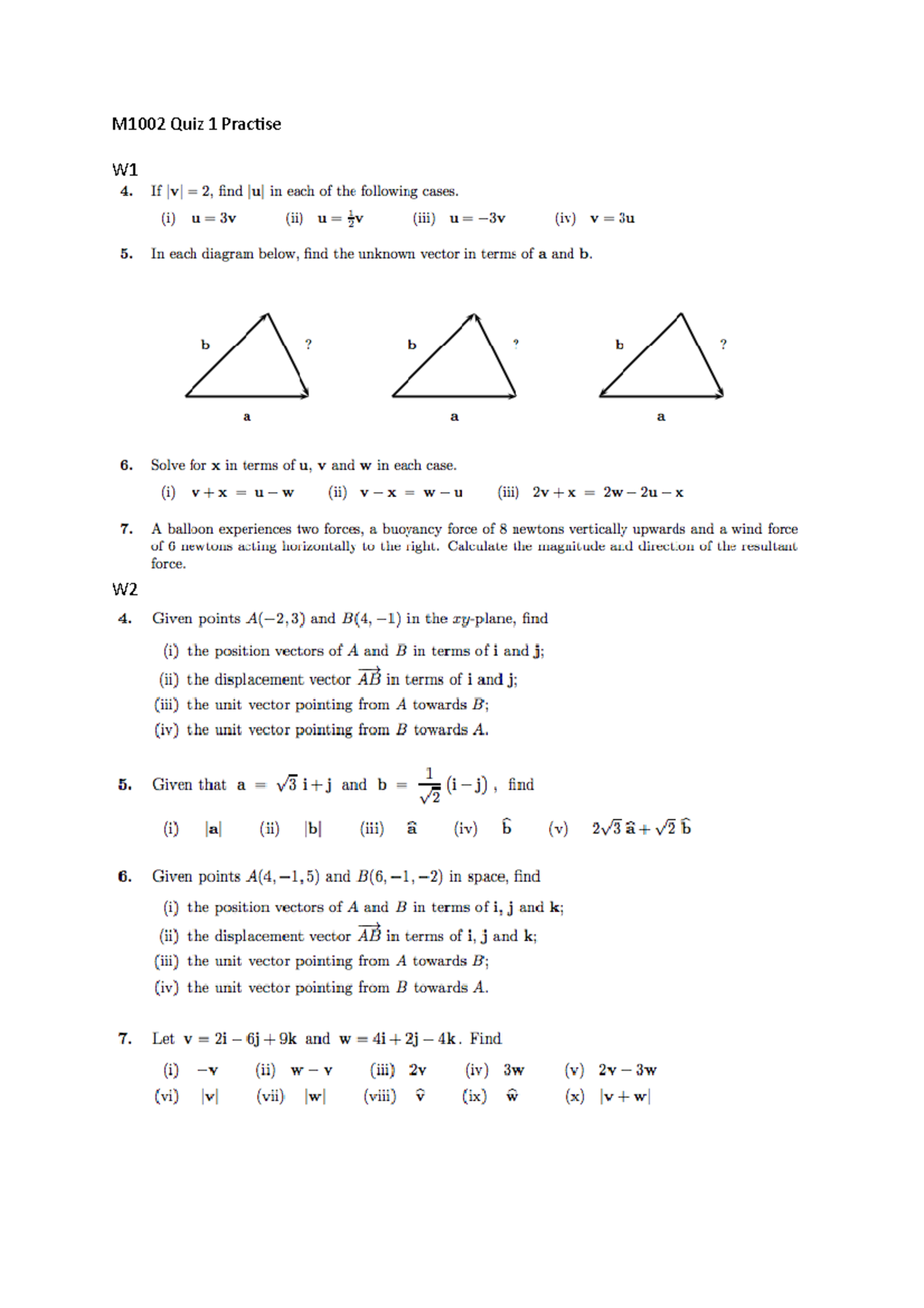 M1002 Quiz 1 Practise - MATH1002 - M1002 Quiz 1 Practise W W W W - Studocu