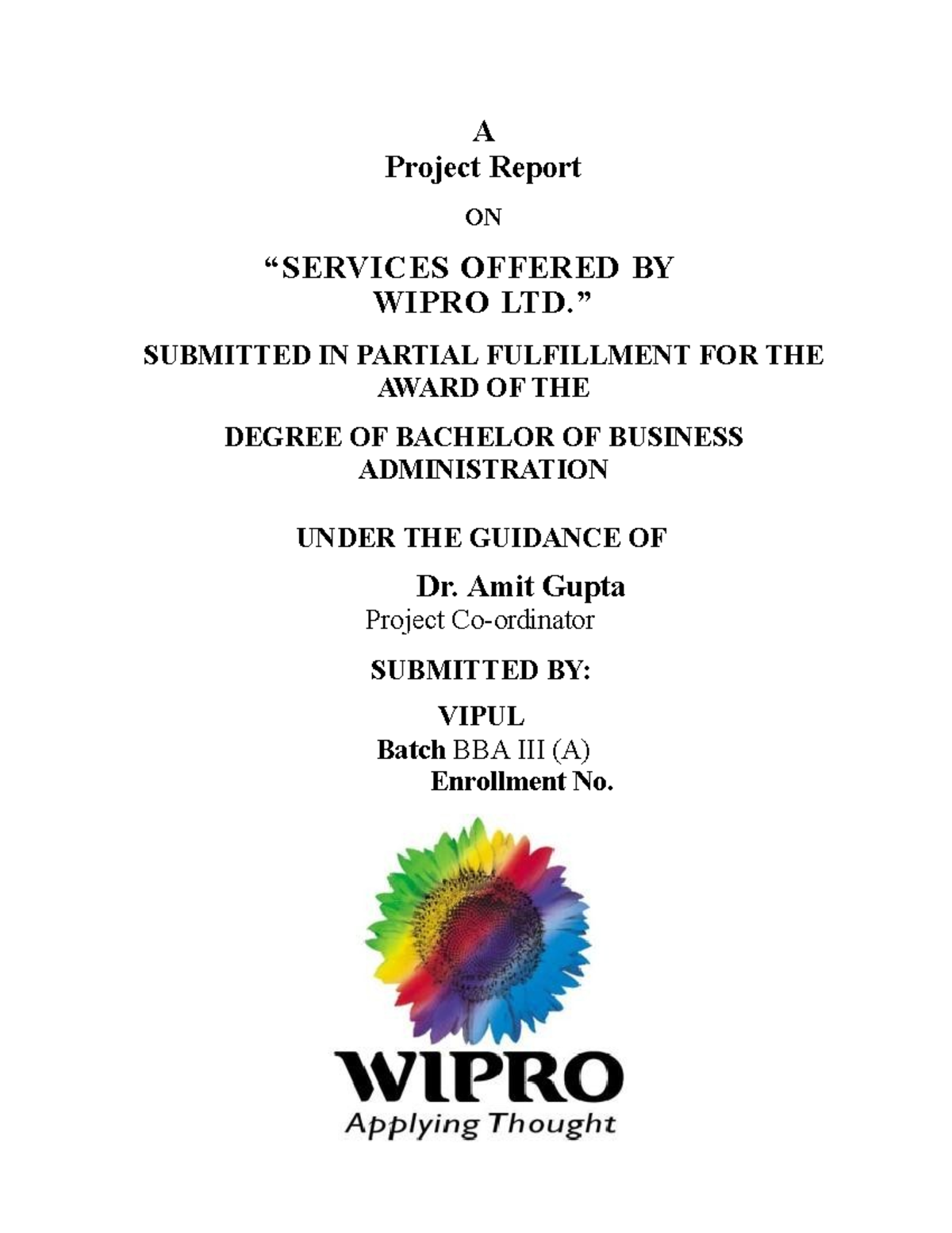 Project on wipro ltd - A Project Report ON “SERVICES OFFERED BY WIPRO ...