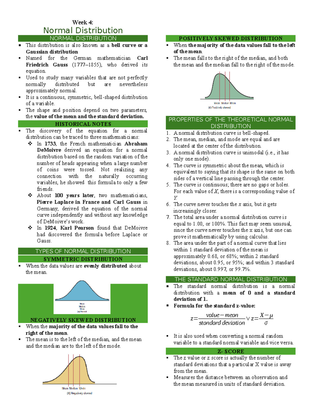 Stat & Prob Reviewer (Mid-terms)(Week 4-7) - Week 4: Normal ...