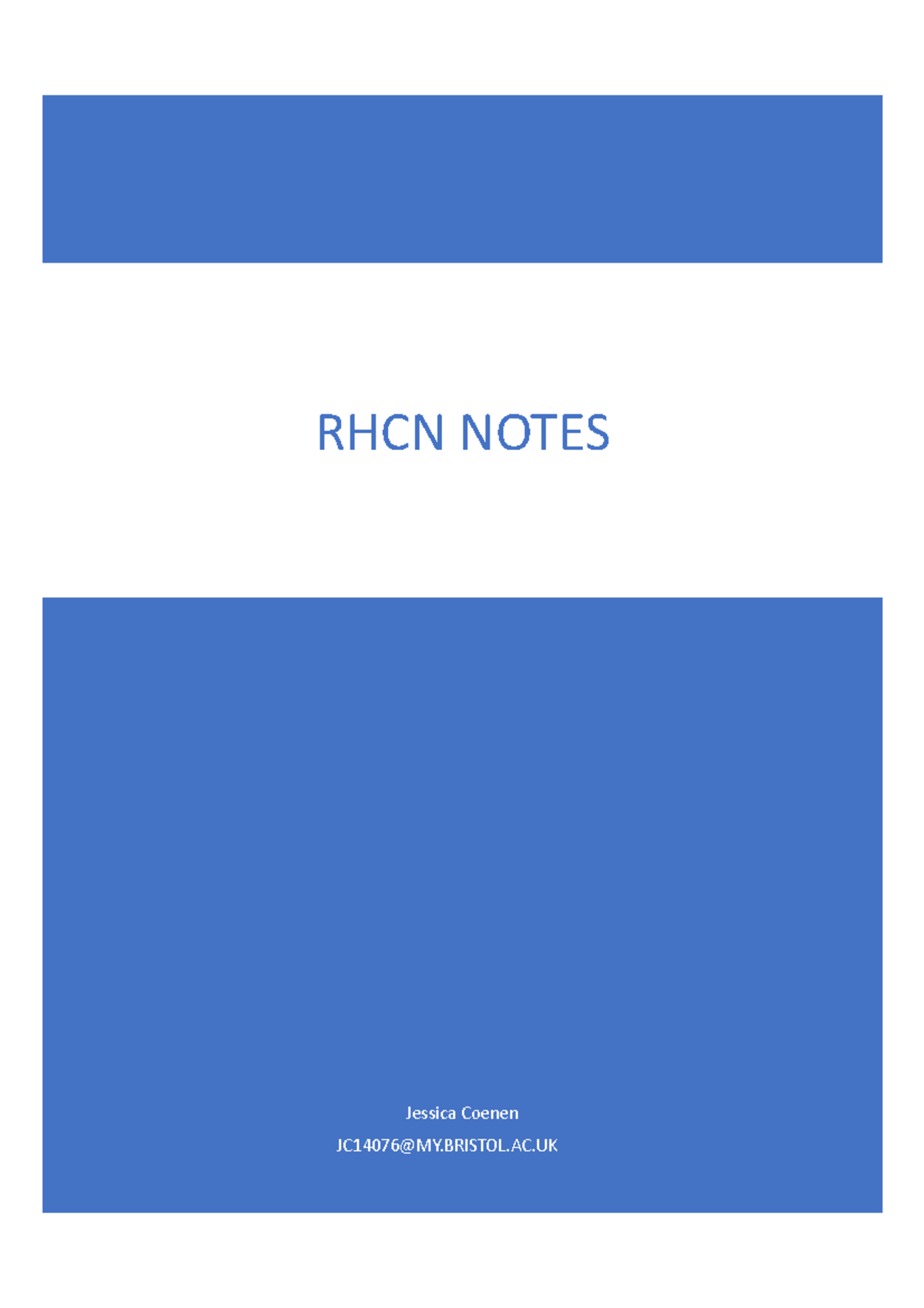 RHCN notes - Jessica Coenen JC14076@MY.BRISTOL.AC Gynaecology Menstrual ...