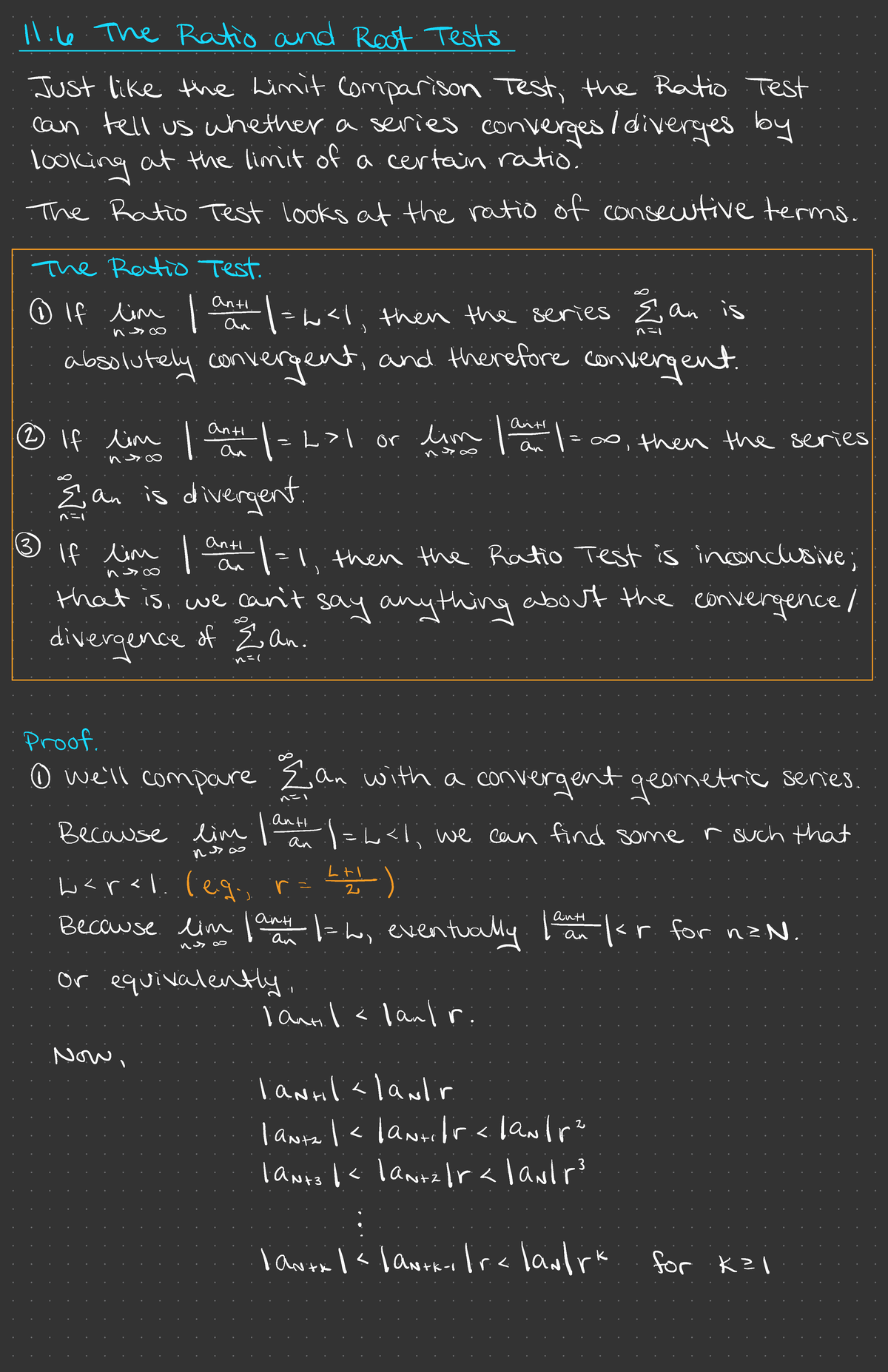Calculus 2 Lecture Notes - 11 The Ratio and Roof Tests Just like the ...
