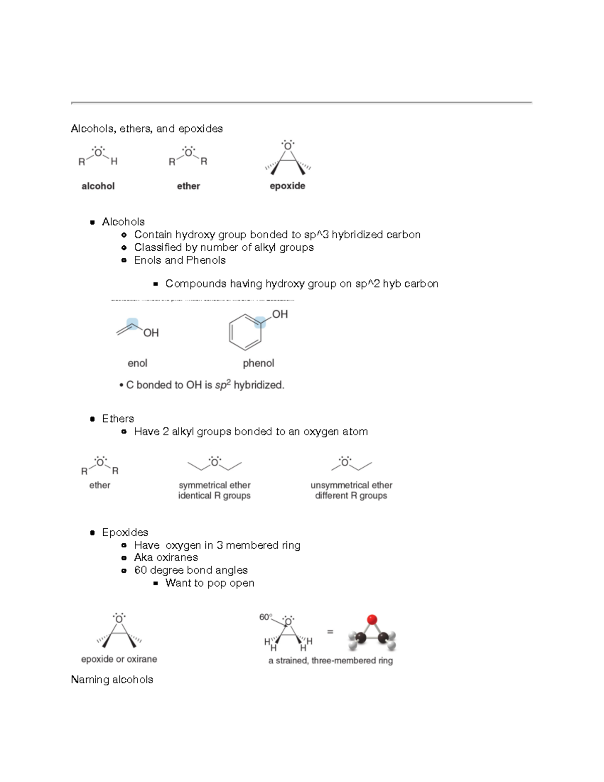 Chapter 9 notes - study guide - Alcohols, ethers, and epoxides Alcohols ...