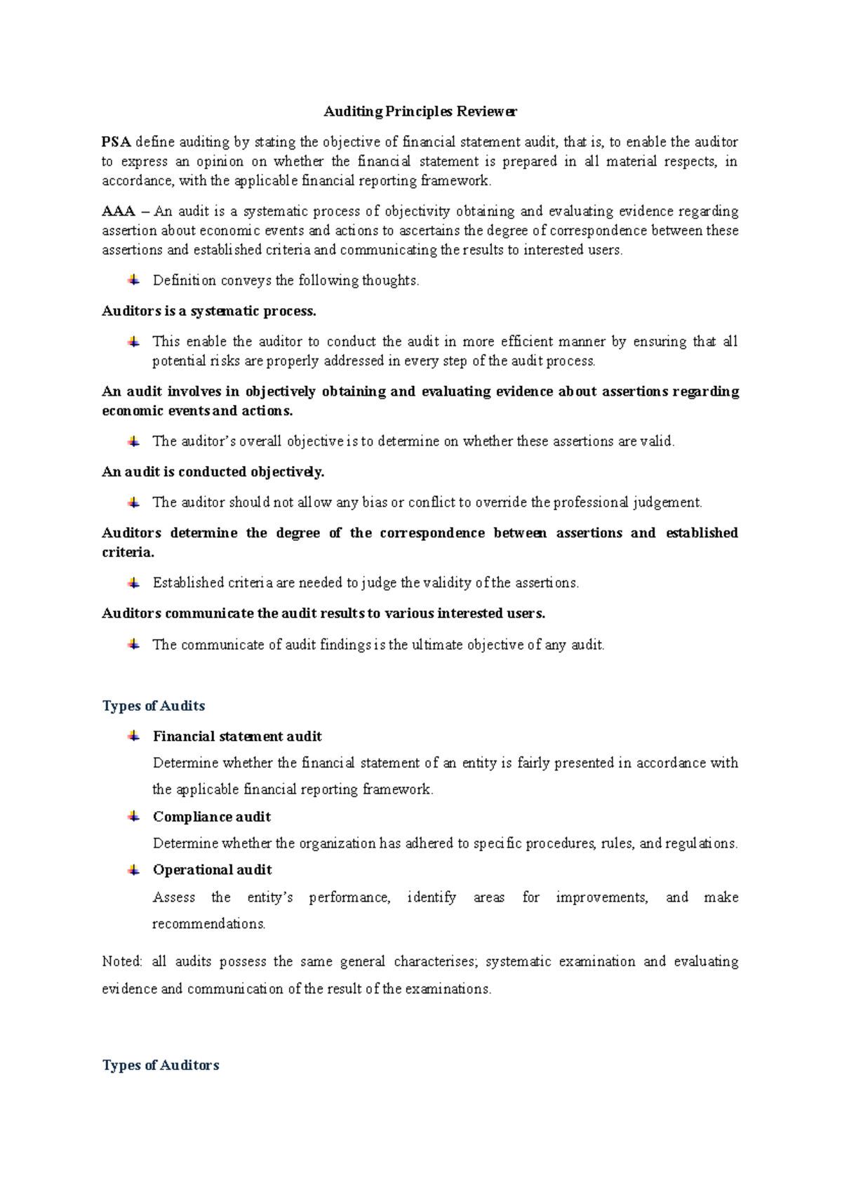 Auditing Principles Reviewer chapter 1 - Auditing Principles Reviewer PSA define auditing by ...