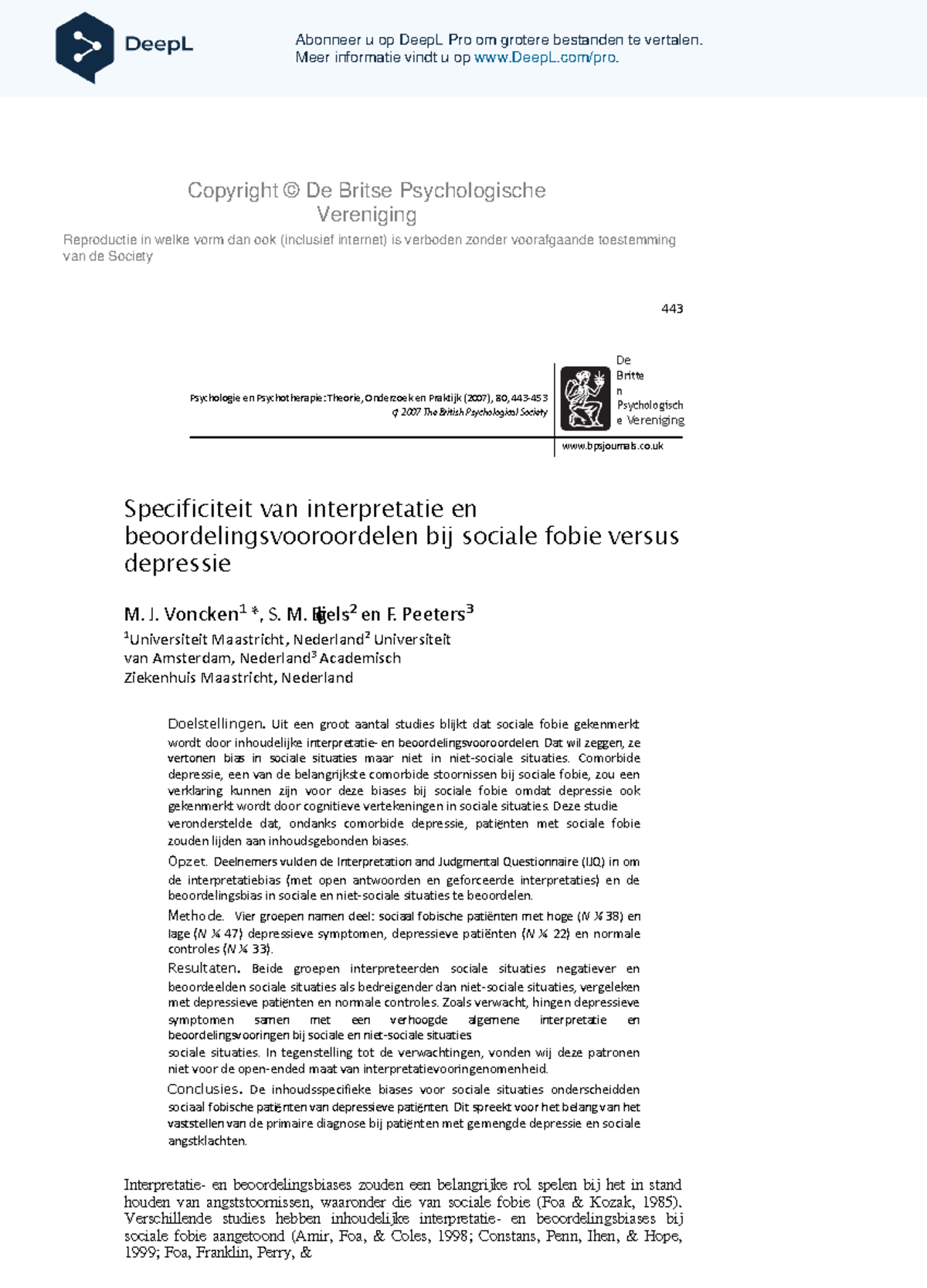 Psychol Psychother - 2010 - Voncken - Specificity of interpretation and ...