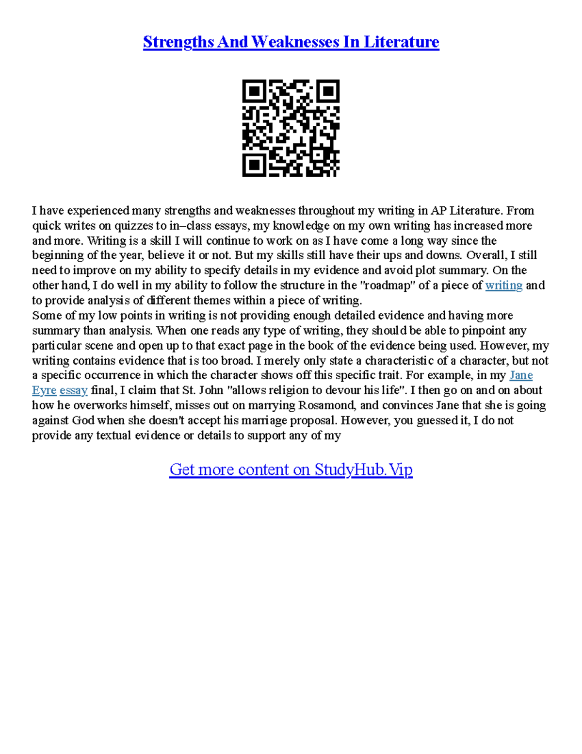 Essay Examples In Literature - Strengths And Weaknesses In Literature I ...