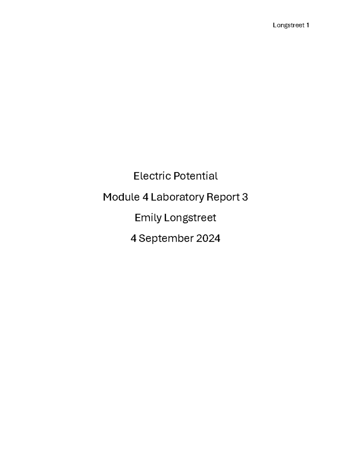 Laboratory Report Electric Potential - Electric Potential Module 4 ...