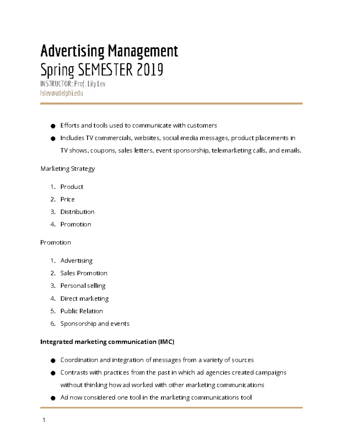 Advertising Management - Advertising Management Spring SEMESTER 2019 ...