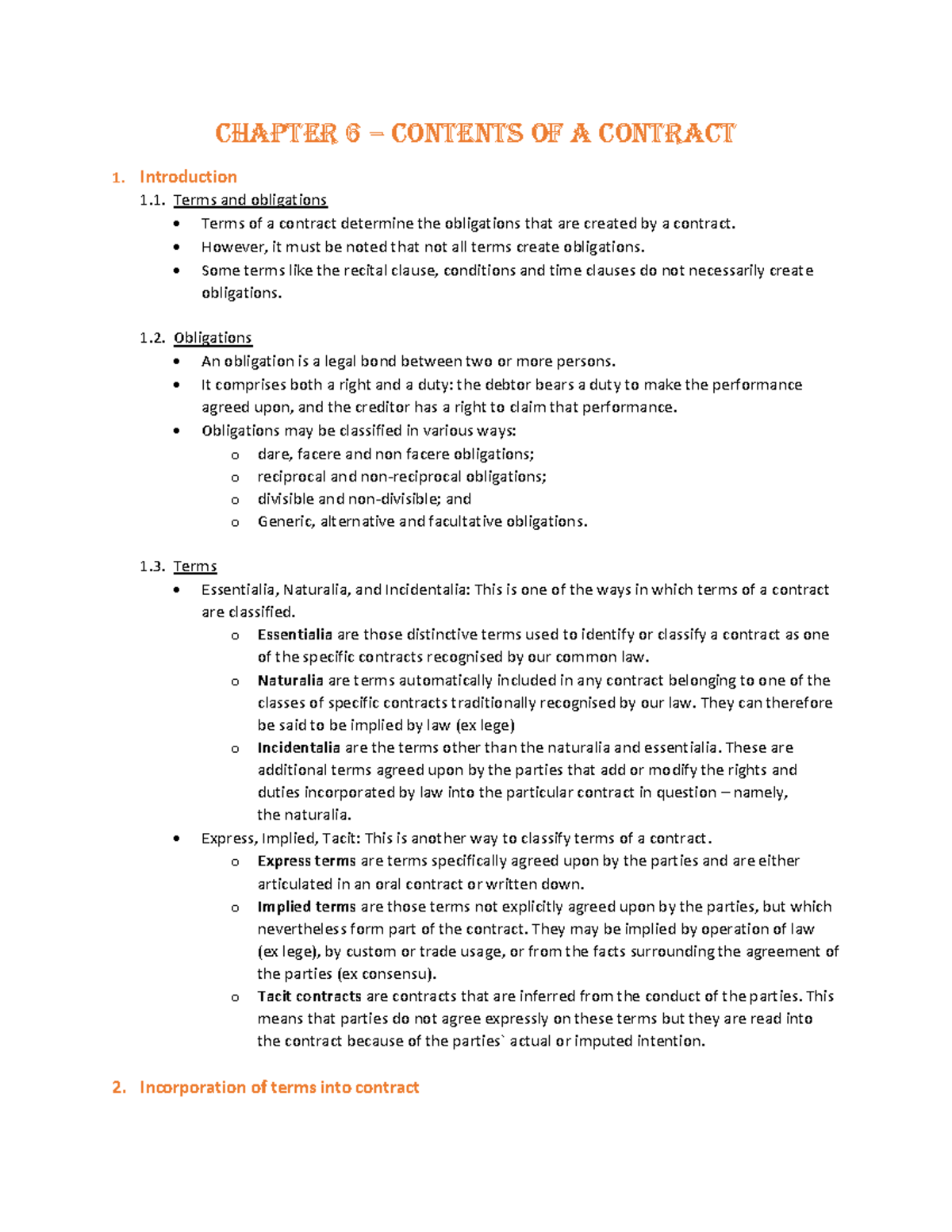 Chapter 6 Contents of a contract - Chapter 6 – Contents of a contract 1 ...