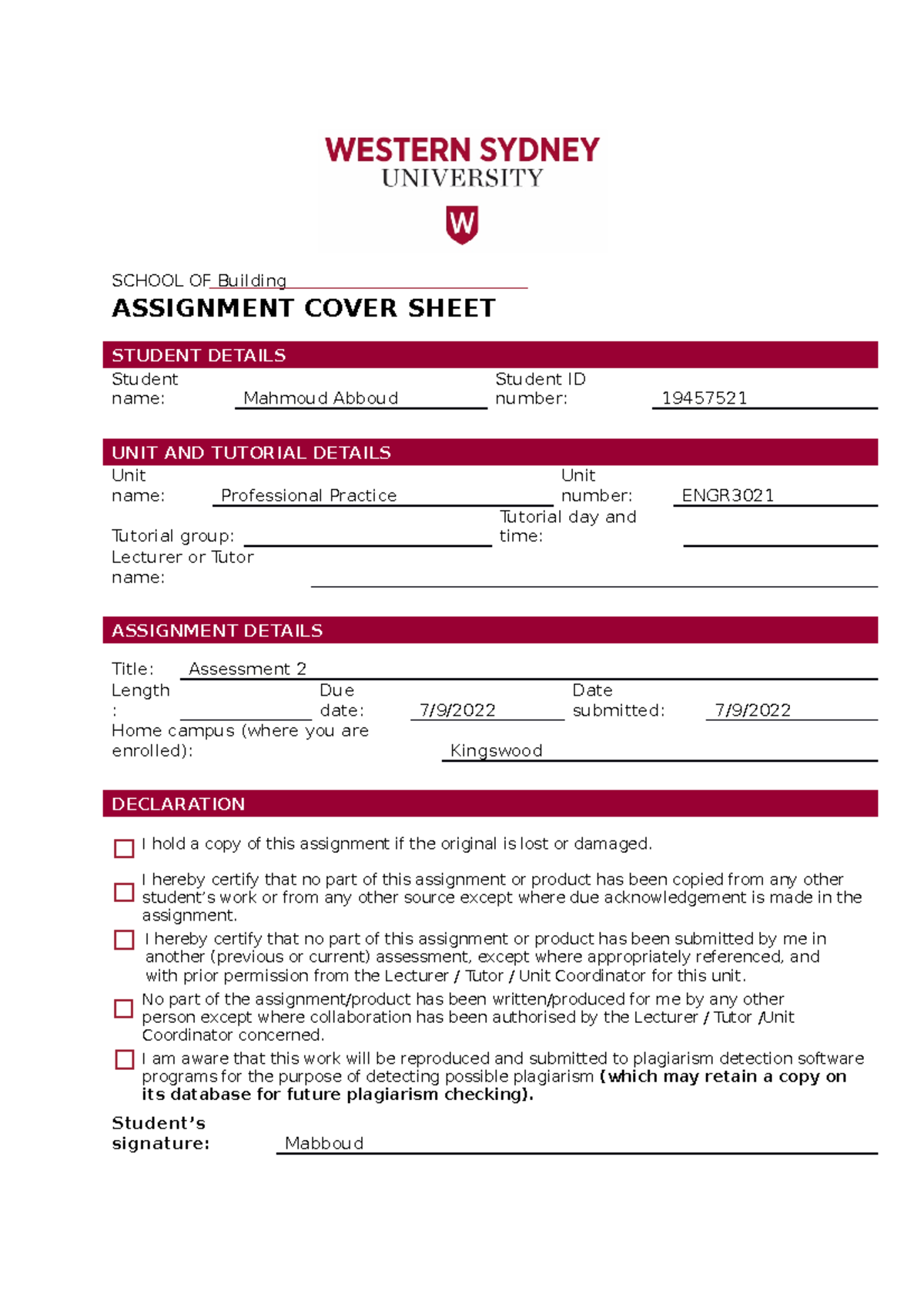Procurement Method report - SCHOOL OF Building ASSIGNMENT COVER SHEET STUDENT DETAILS Student ...
