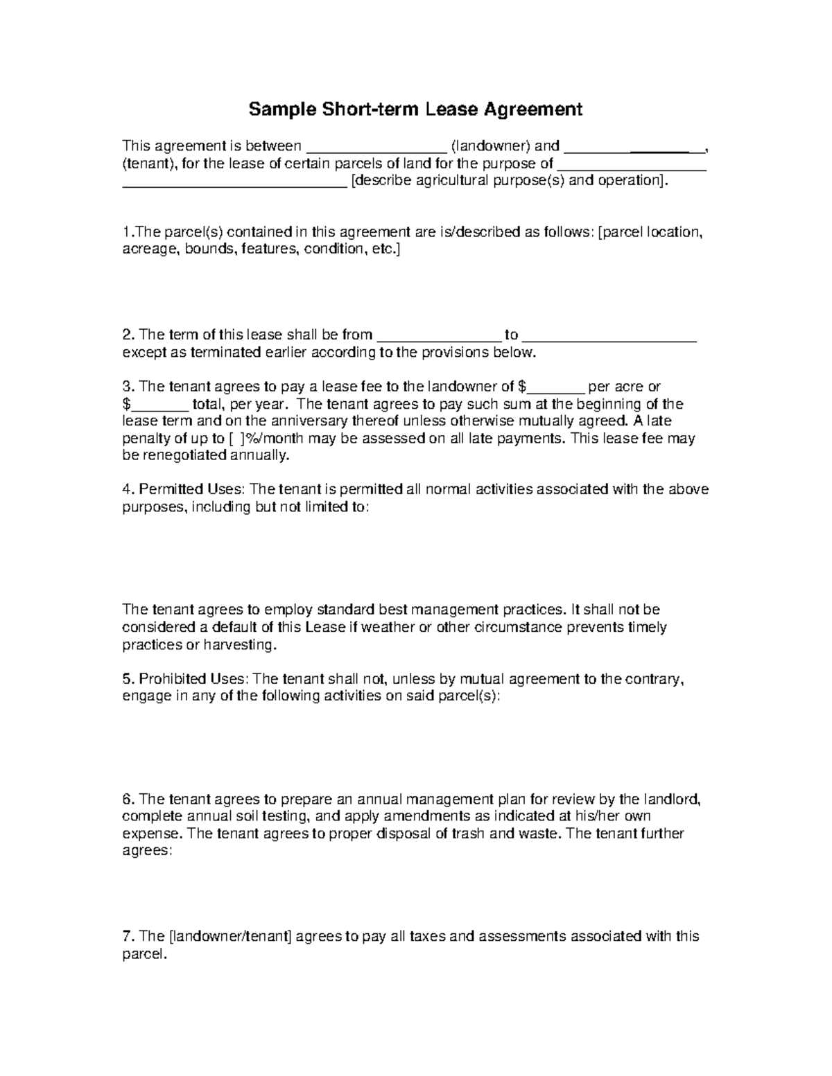 Sample Short Term Leaseland lease - Sample Short-term Lease Agreement ...