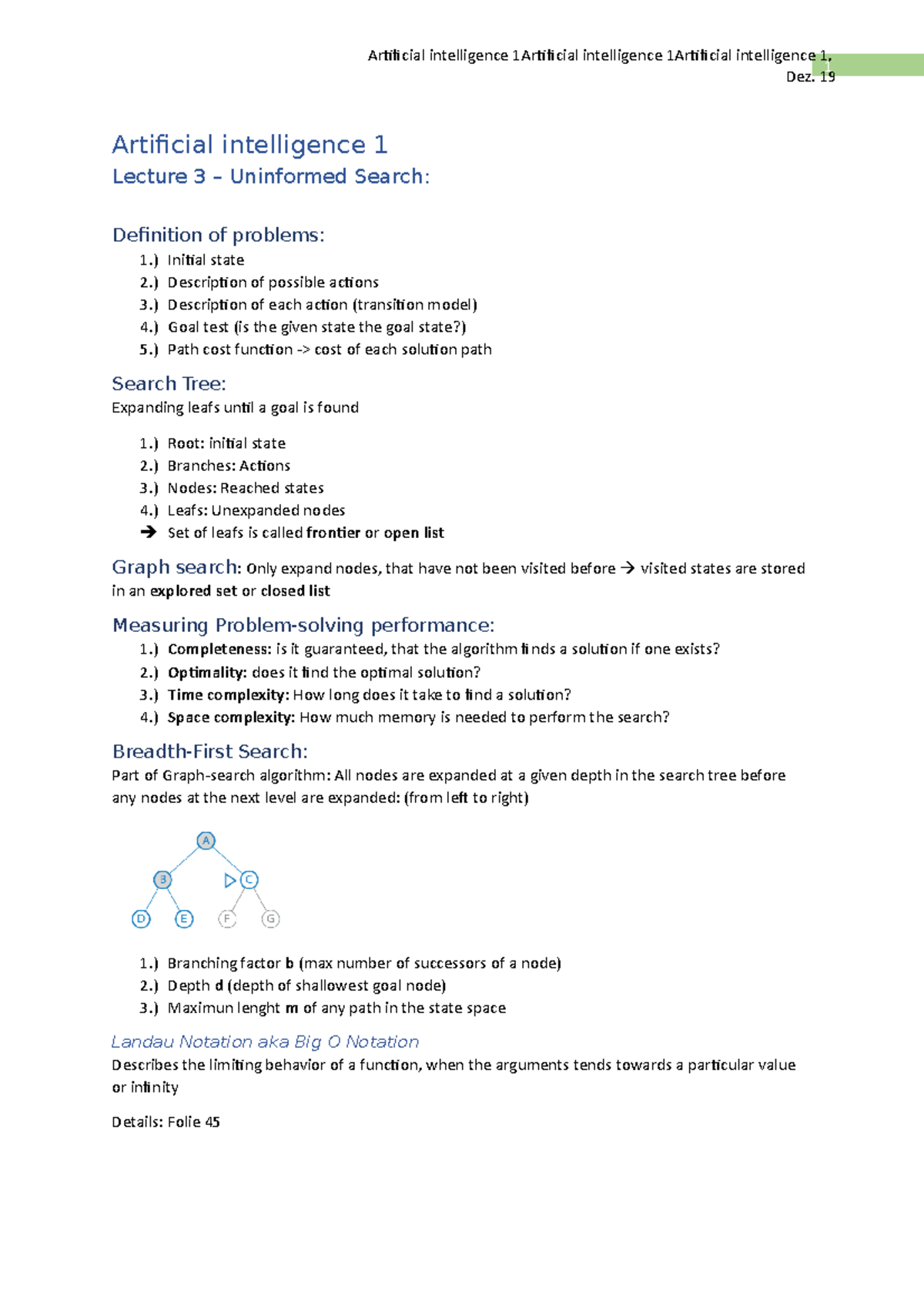 Summary artificial intelligence - Artificial intelligence 1 Lecture 3 ...