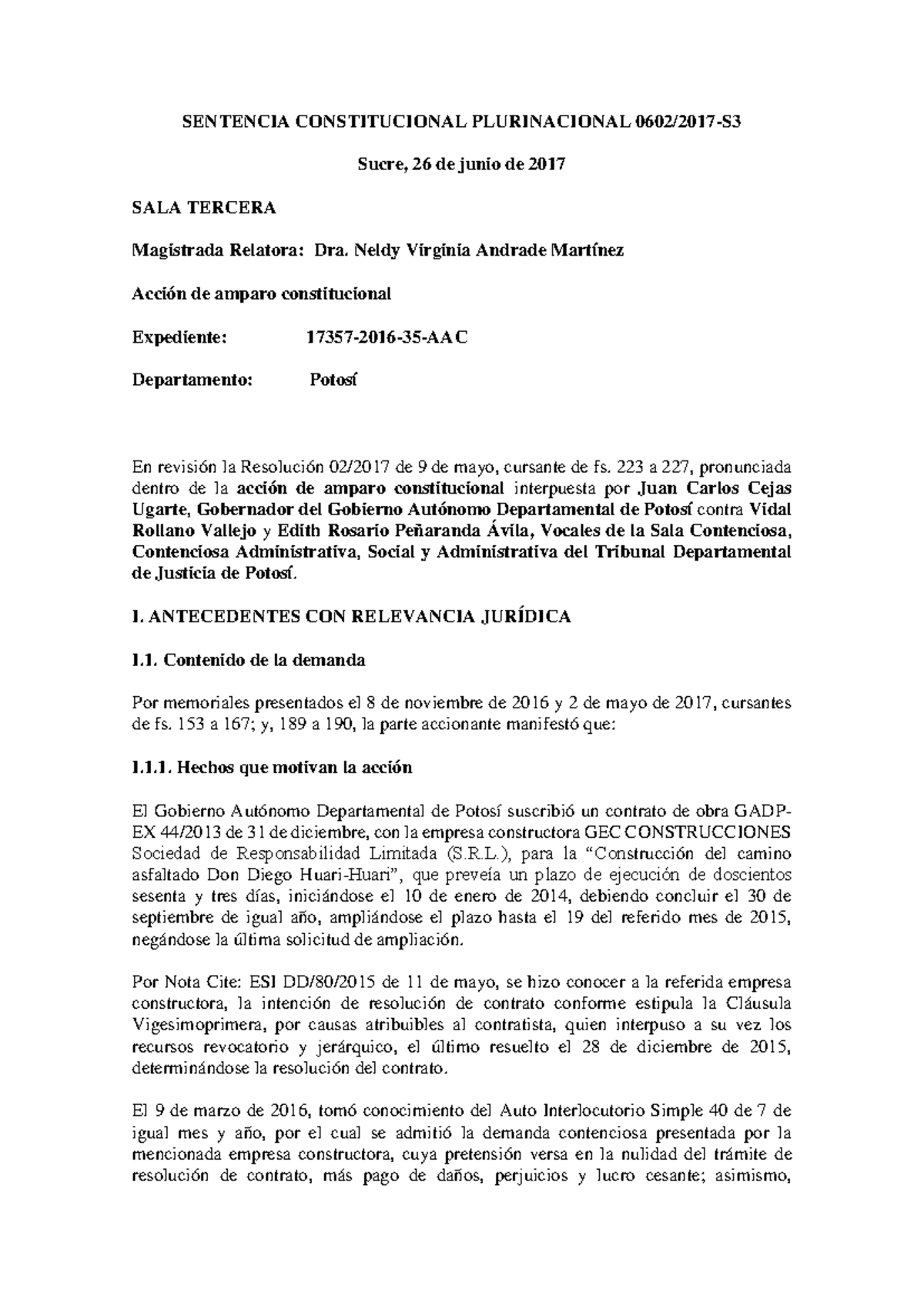 SCP 0602 S de 26 de junio de 2017 - SENTENCIA CONSTITUCIONAL ...