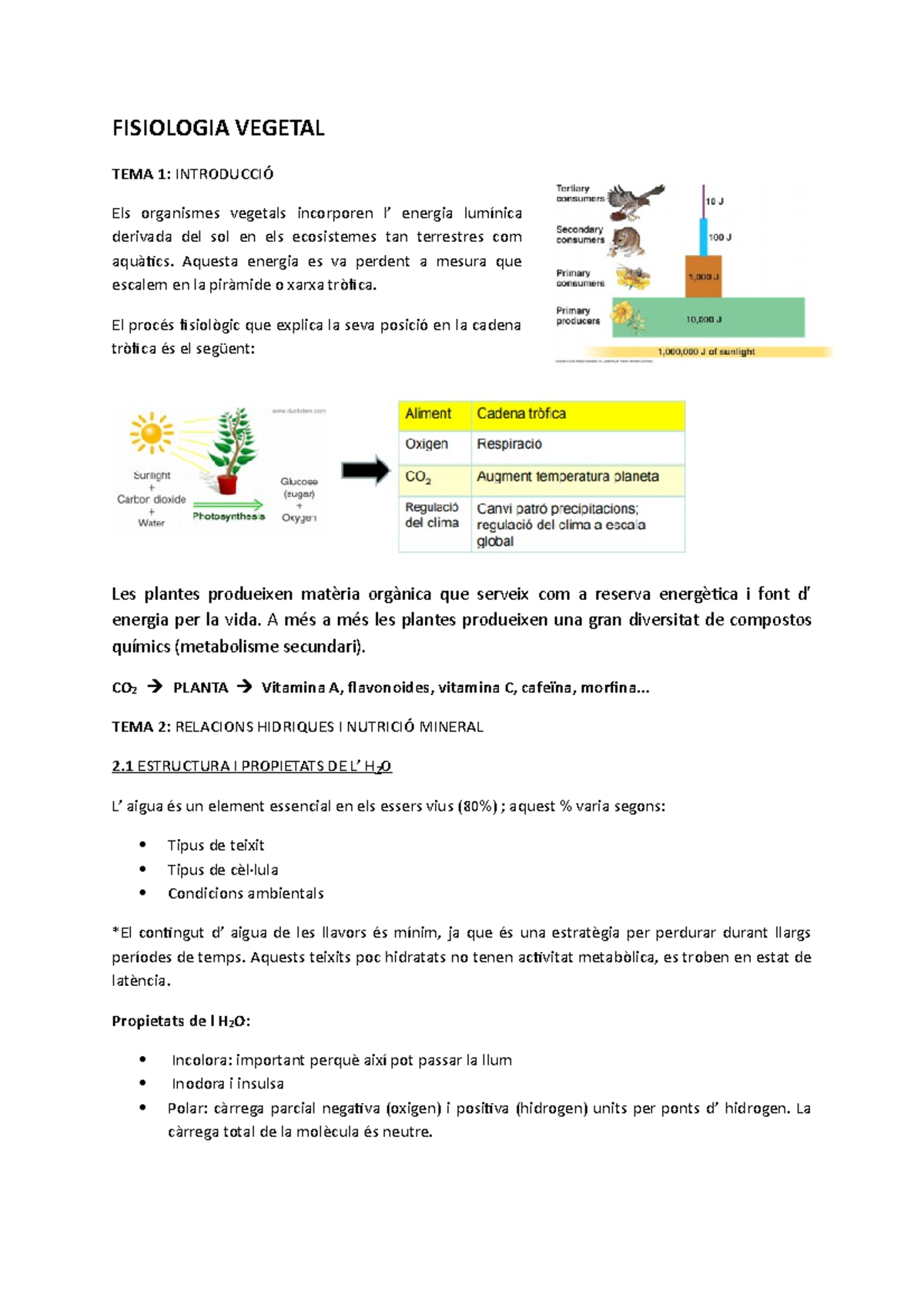 Fisiologia Vegetal - FISIOLOGIA VEGETAL TEMA 1: INTRODUCCIÓ Els ...