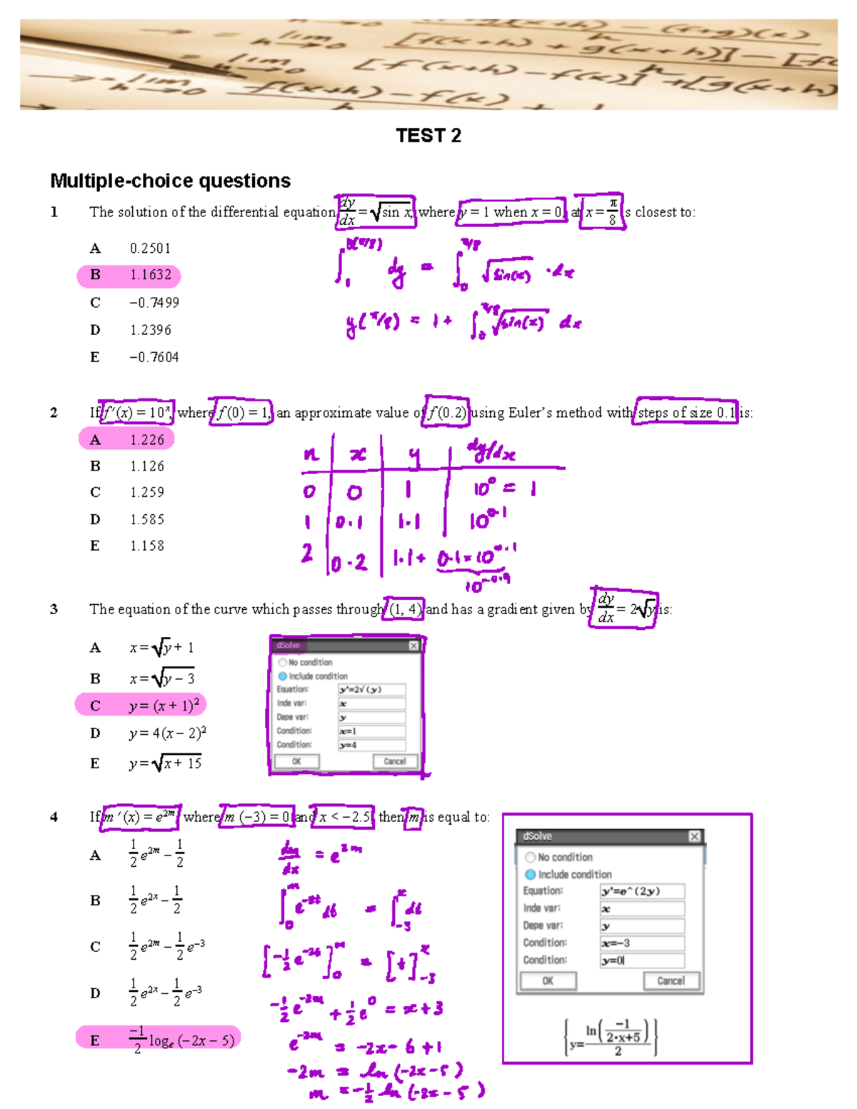 Remote Test Solutions - Maths - TEST 2 Multiple-choice questions 1 The ...