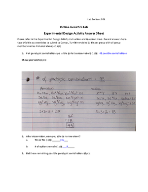 Genetics LAB - lab report - Materials & Methods The following sections ...