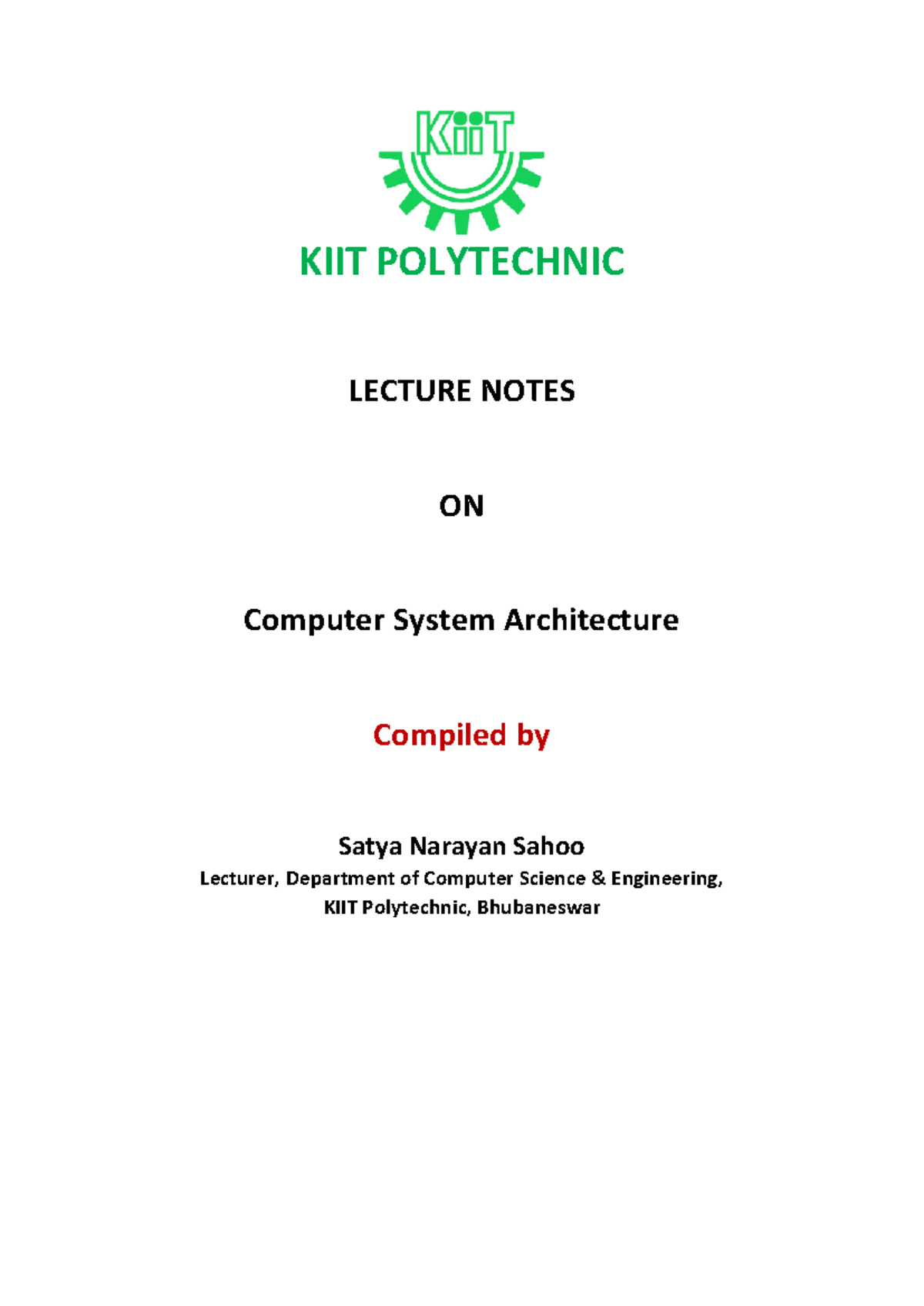 Study Material CSE 3RD Computer-System-Architecture - LECTURE NOTES ON ...