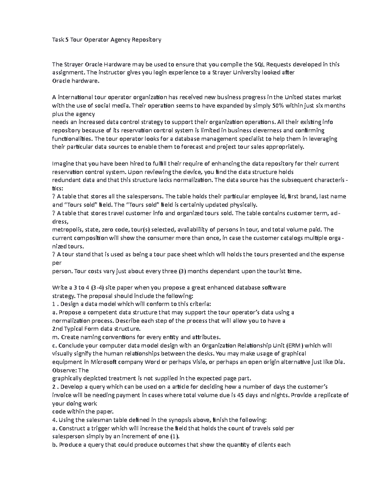 Assignment 5 Tour Operator Agency Database 1 - Task 5 Tour Operator ...