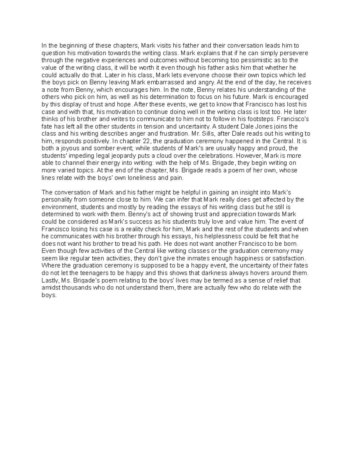 True Notebooks Response Chapter 20-22 - In the beginning of these ...