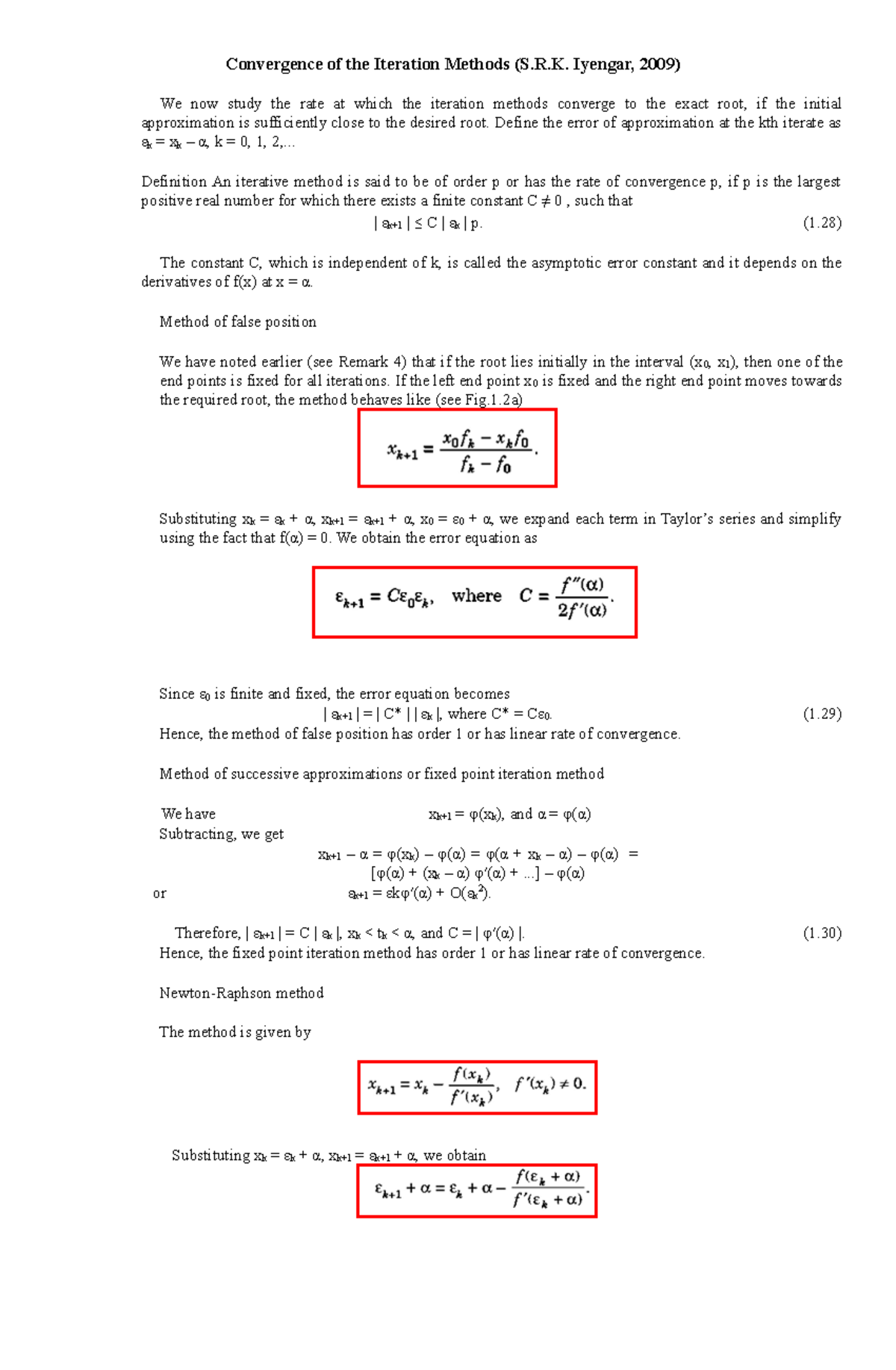 Convergence of the Iteration Methods (S.R.K. Iyengar, 2009 ...