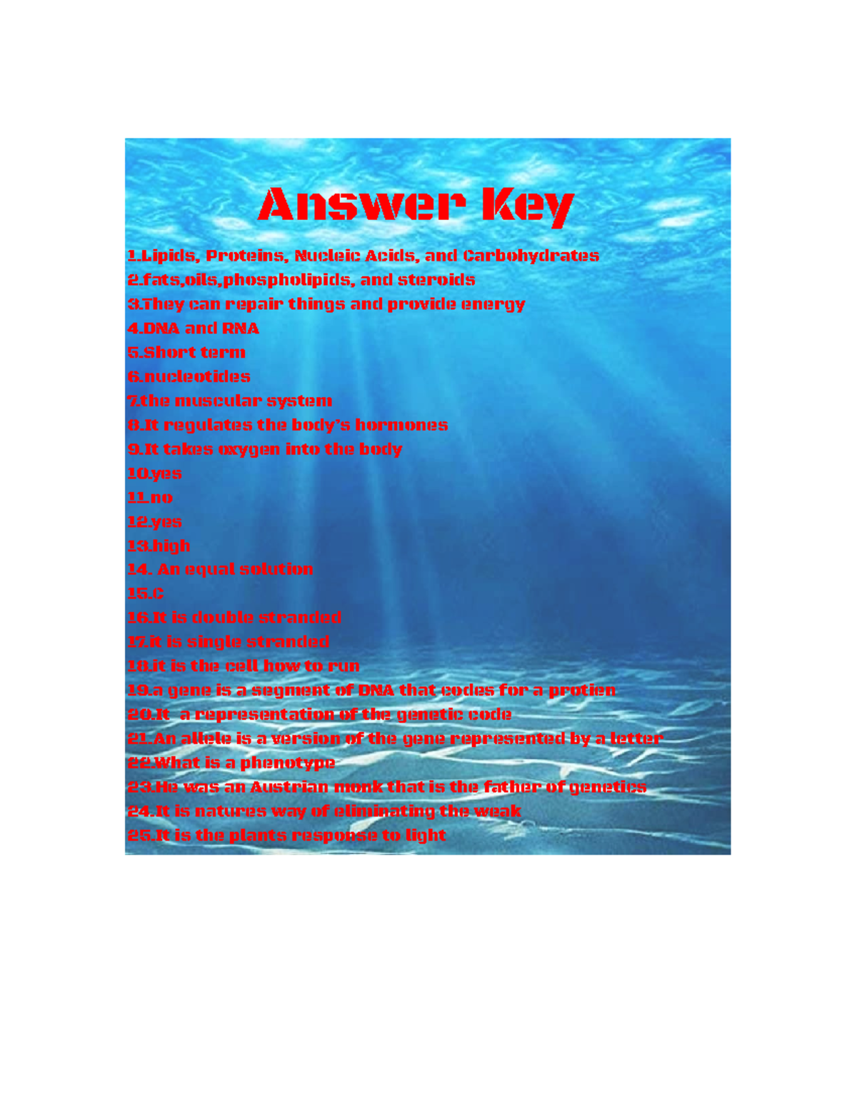 Biology Answer Key - tet - Answer Key 1, Proteins, Nucleic Acids, and ...