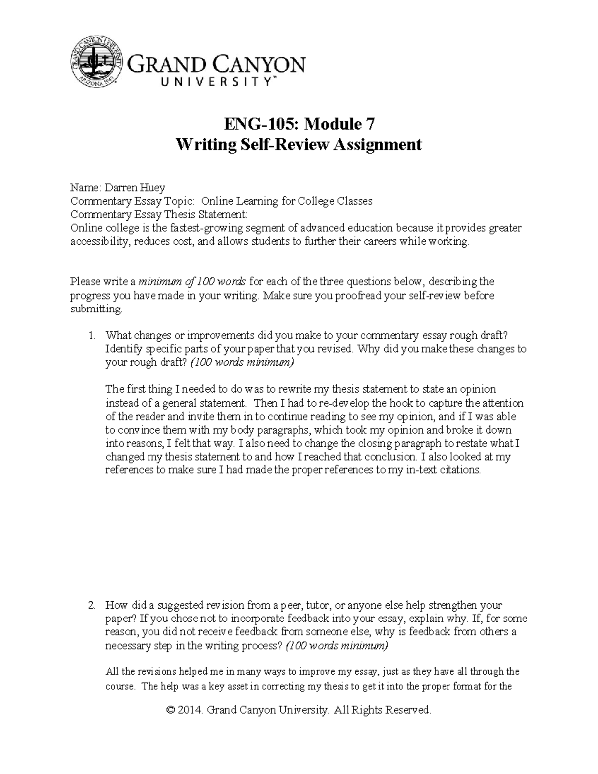 ENG 105 RS Self Review Assignment - ENG-105: Module 7 Writing Self ...