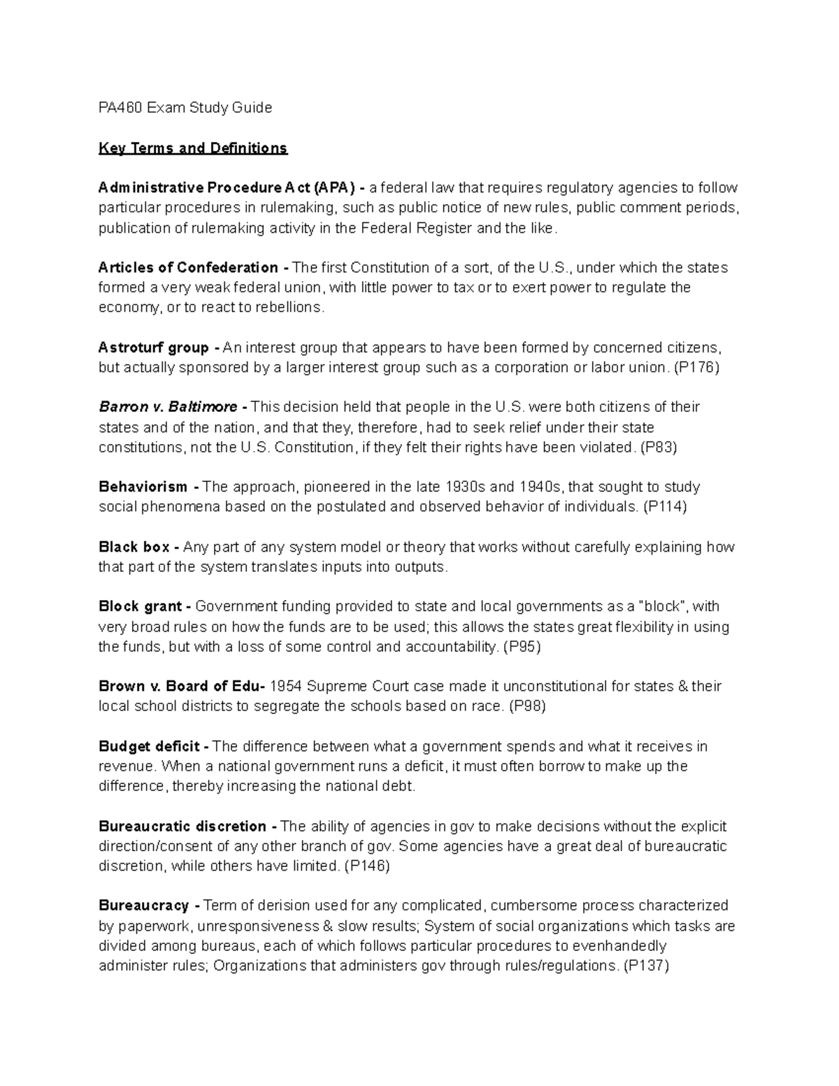 PA 460 Definitions- Exam 1 - PA460 Exam Study Guide Key Terms and ...