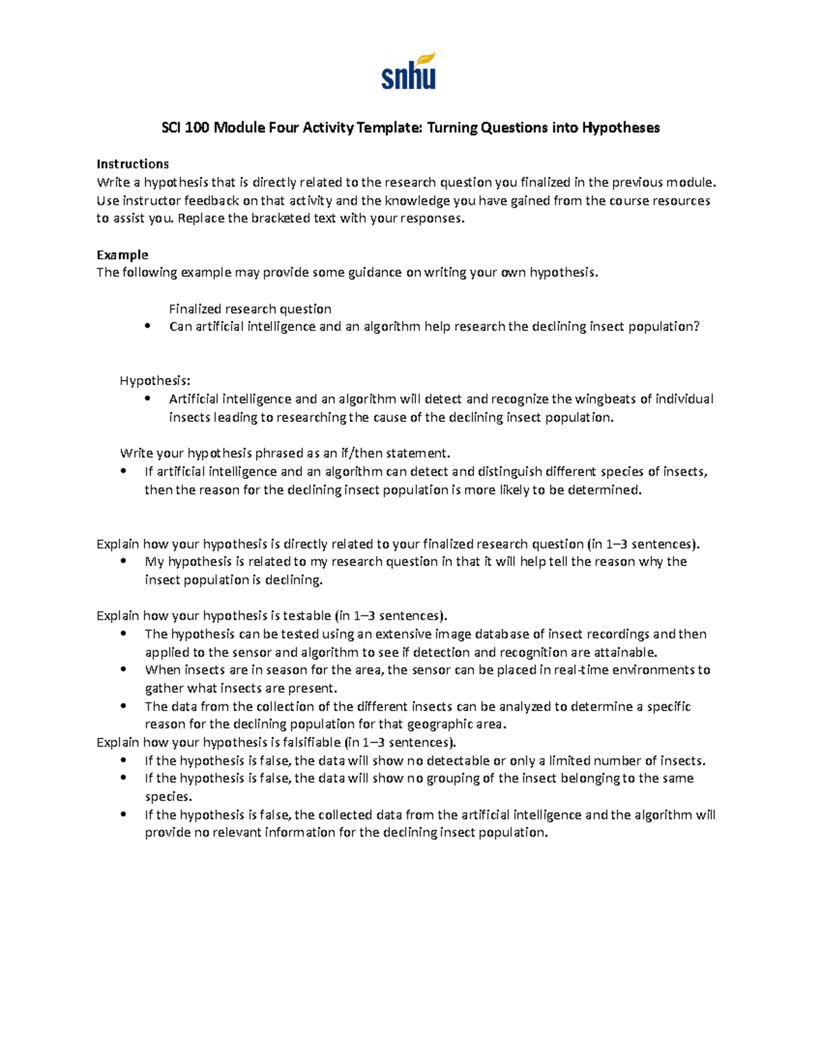 SCI 100 Module Four Activity - Use instructor feedback on that activity ...