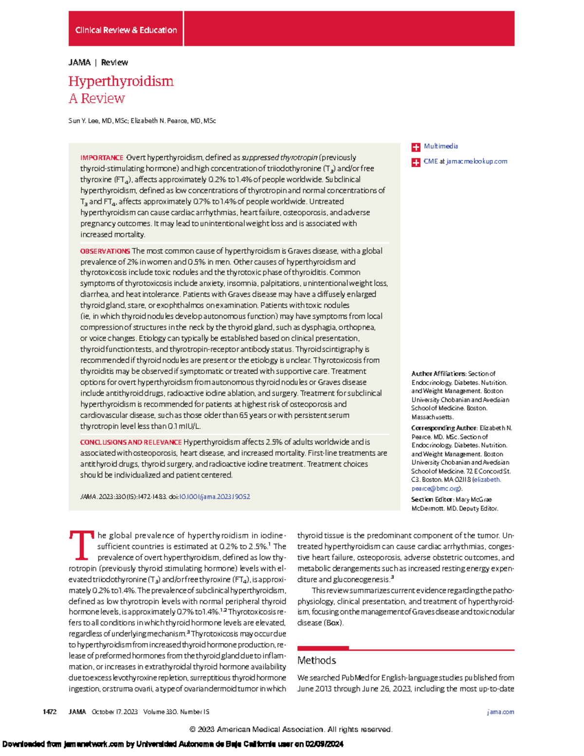 JAMA. Hyperthyroidism - Hyperthyroidism A Review Sun Y. Lee, MD, MSc ...