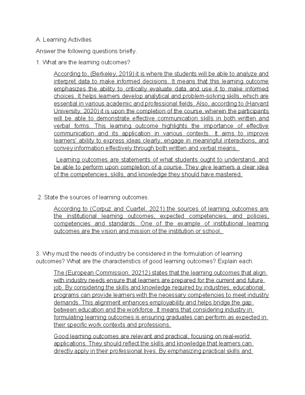 LE and RE Salayog - A. Learning Activities Answer the following ...