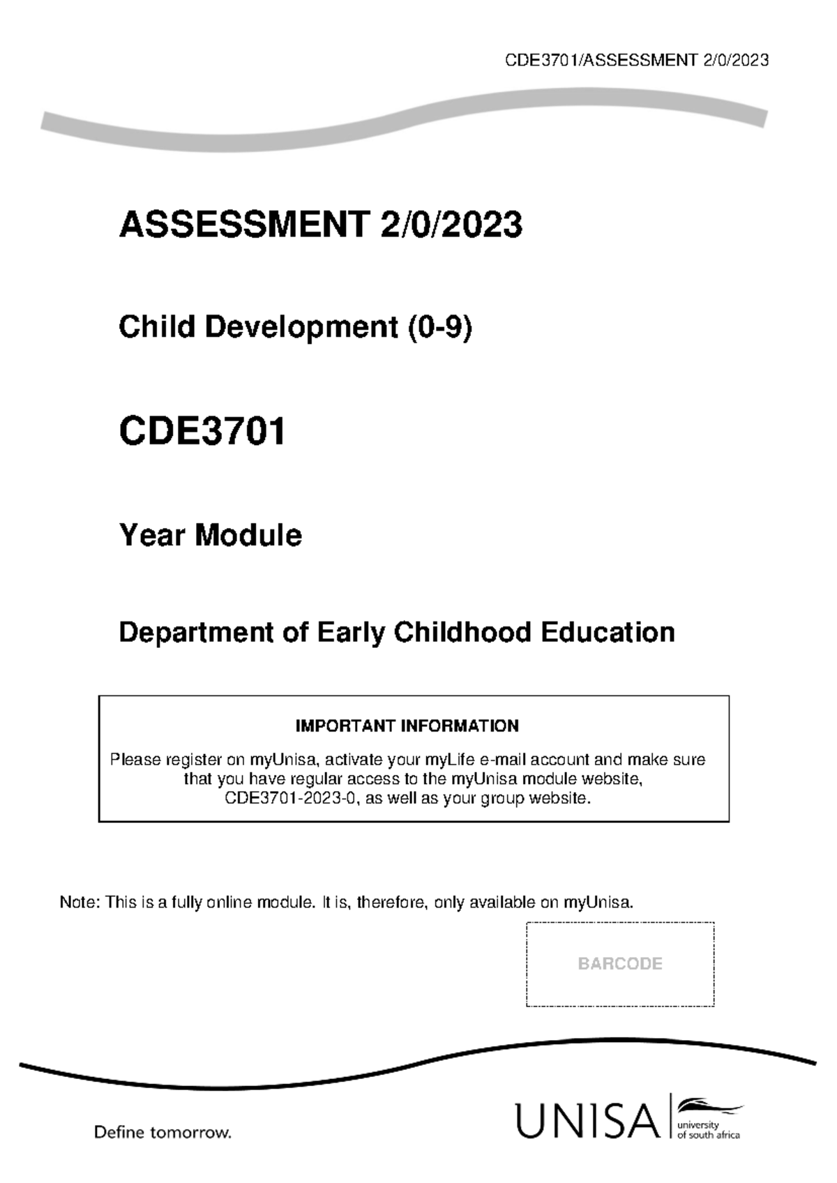 Assessment 2 PDF 2023 - CDE3701/ASSESSMENT 2 / 0 / 2023 ASSESSMENT 2 ...