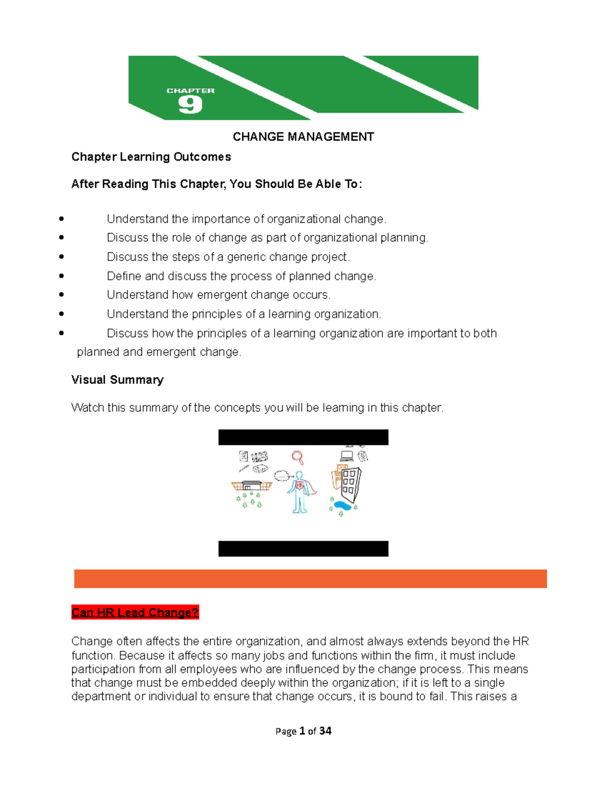 9- Change Management - CHANGE MANAGEMENT Chapter Learning Outcomes ...