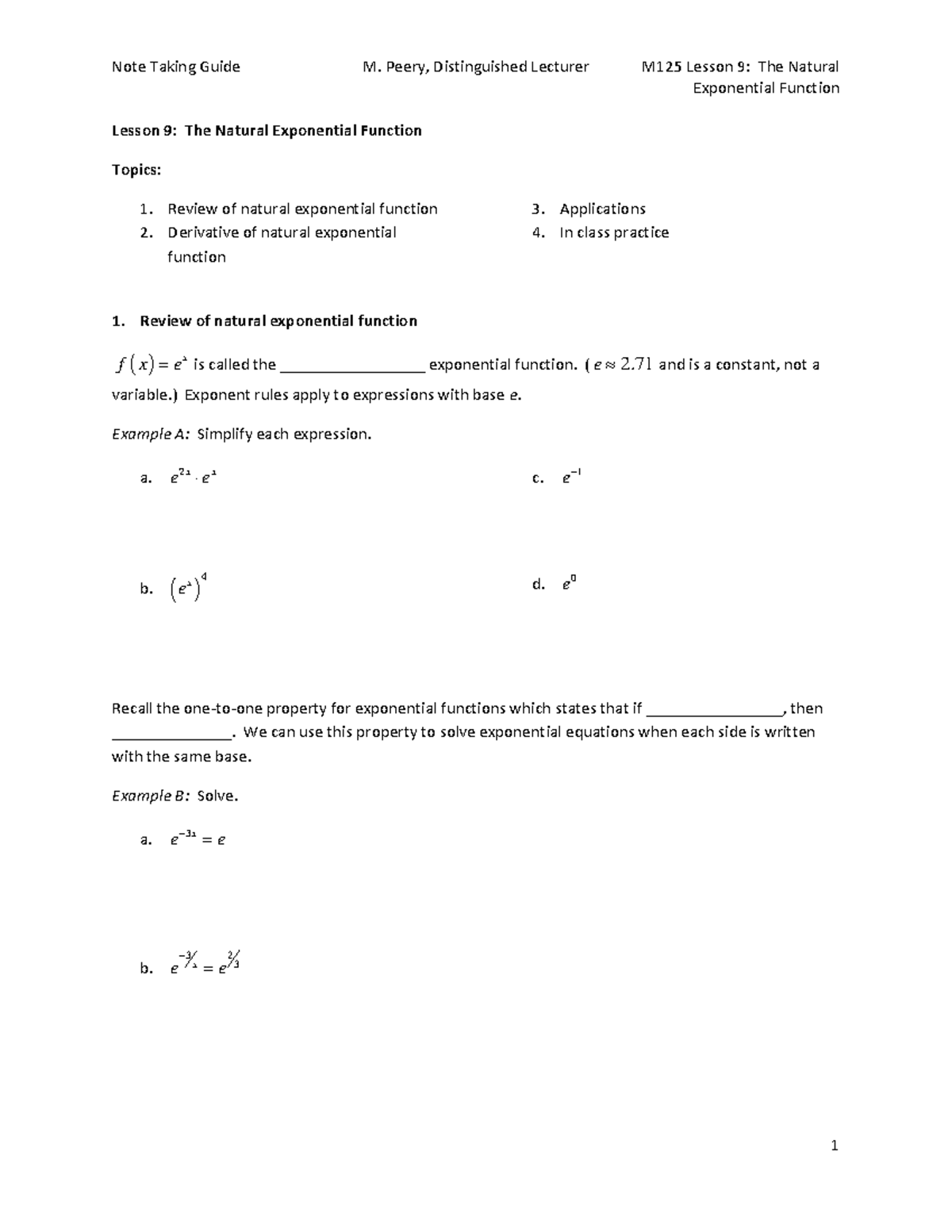 L9 Natural Exponential Function - Exponential Function Lesson 9: The ...