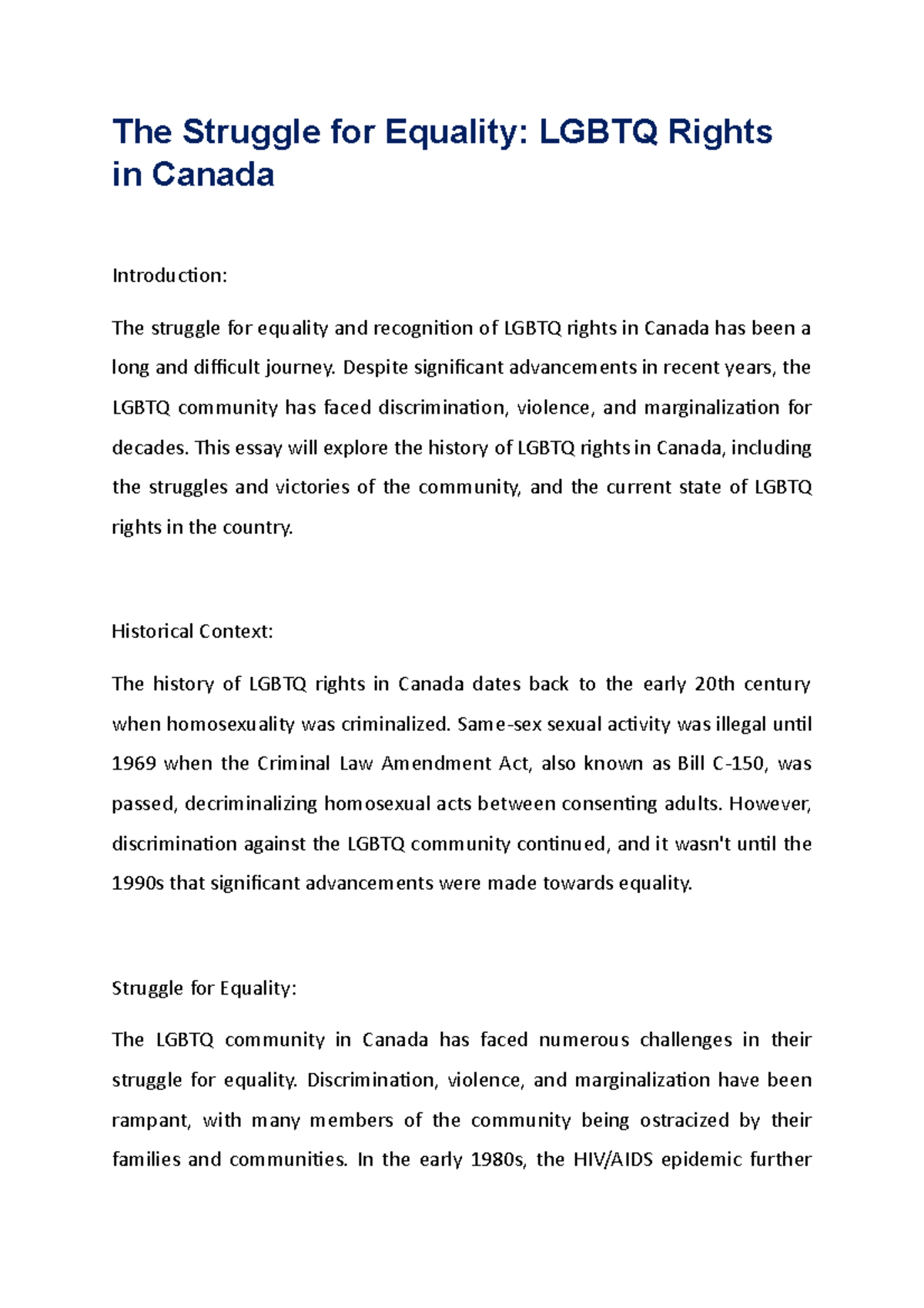 The Struggle for Equality, Lgbtq Rights in Canada - The Struggle for ...