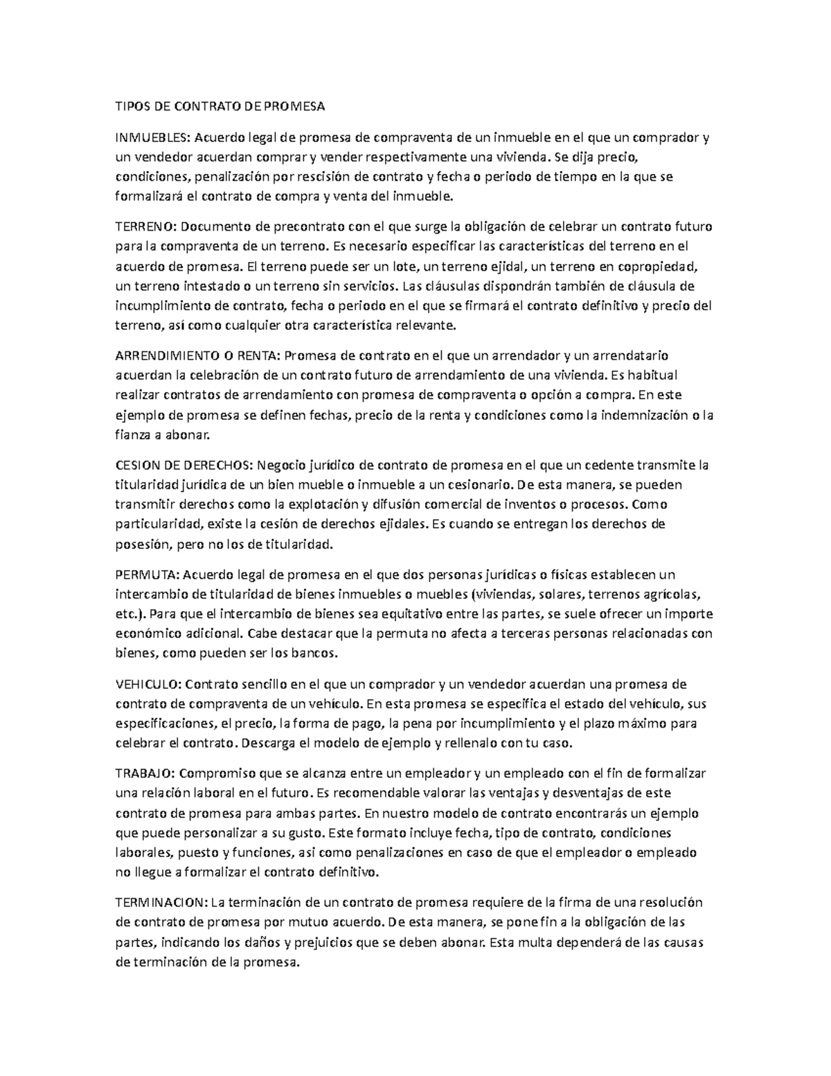 Tipos DE Contrato DE Promesa - TIPOS DE CONTRATO DE PROMESA INMUEBLES ...