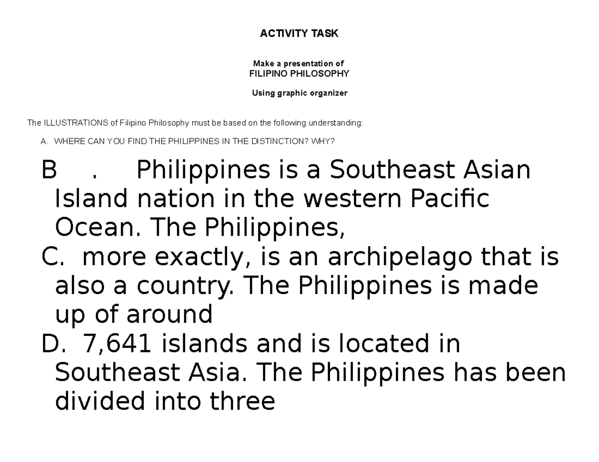 Filipino Philosophy (Activity Task) - ACTIVITY TASK FILIPINO PHILOSOPHY ...