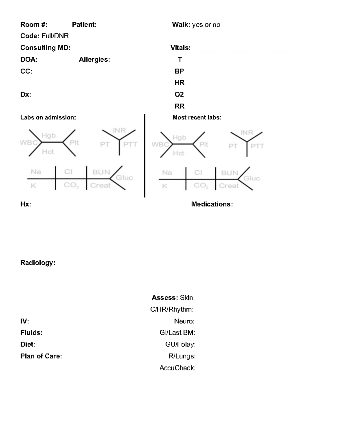 Report sheet - Exam preview - NUR1310 - Room #: Patient: Walk: yes or ...