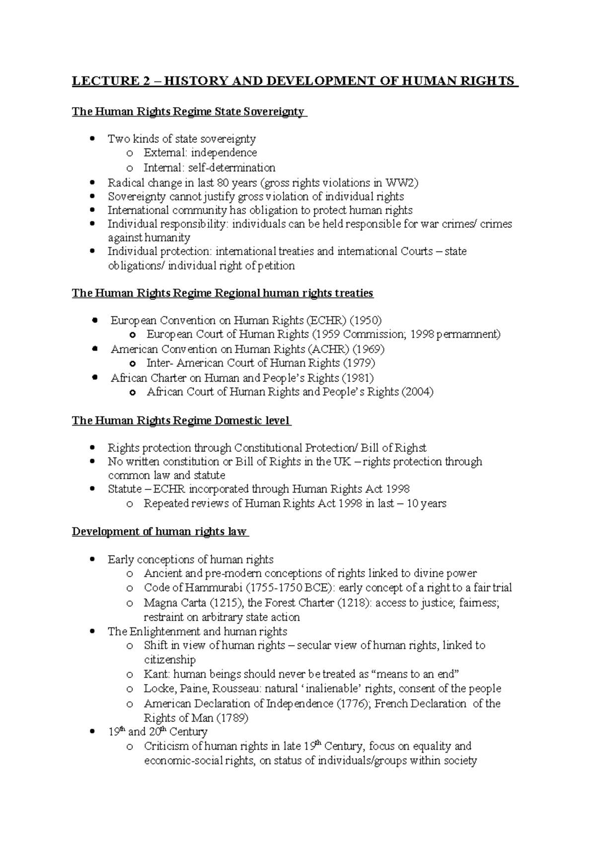 Lecture 2 - History and Development of Human Rights - LECTURE 2 ...