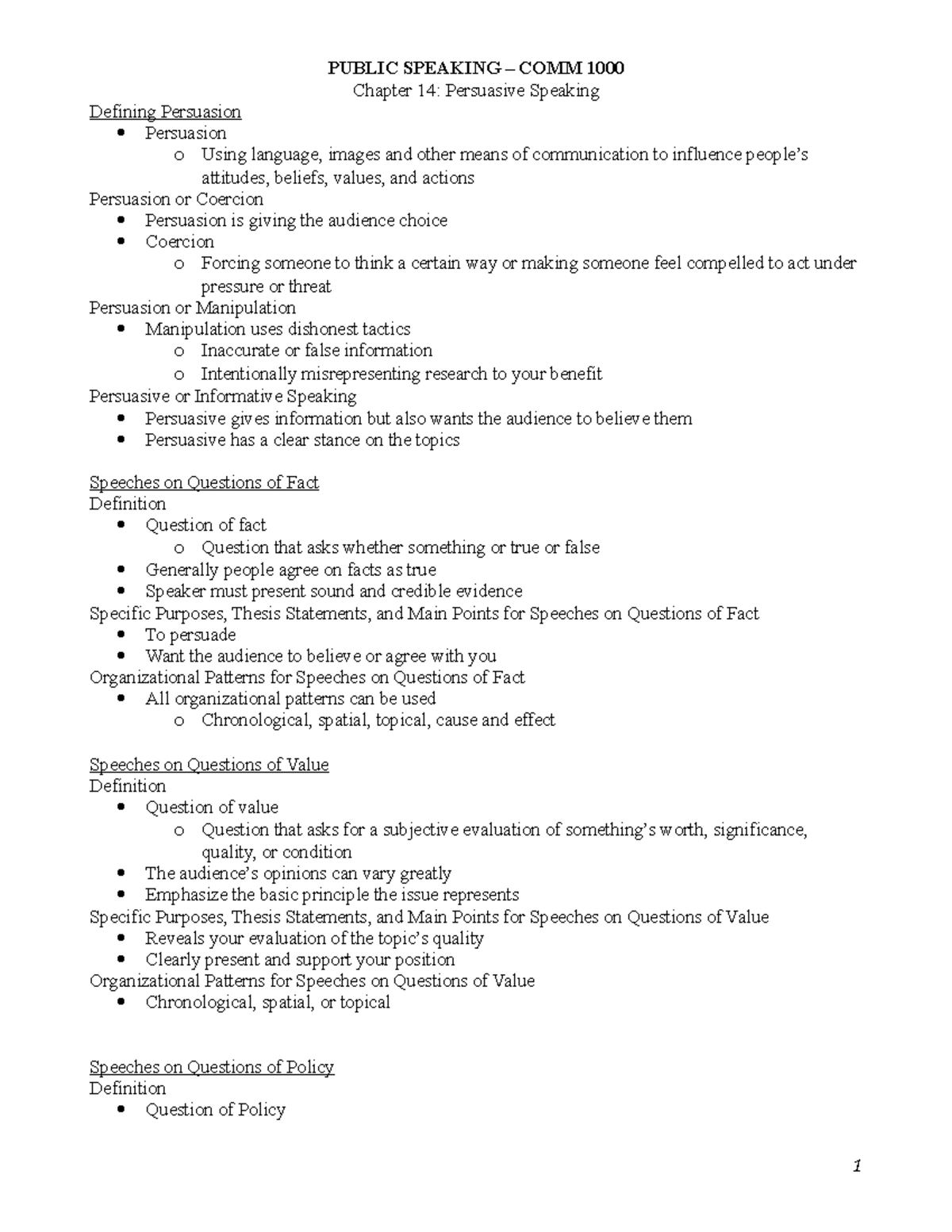Chapter 14 - comm 1000 - PUBLIC SPEAKING – COMM 1000 Chapter 14 ...