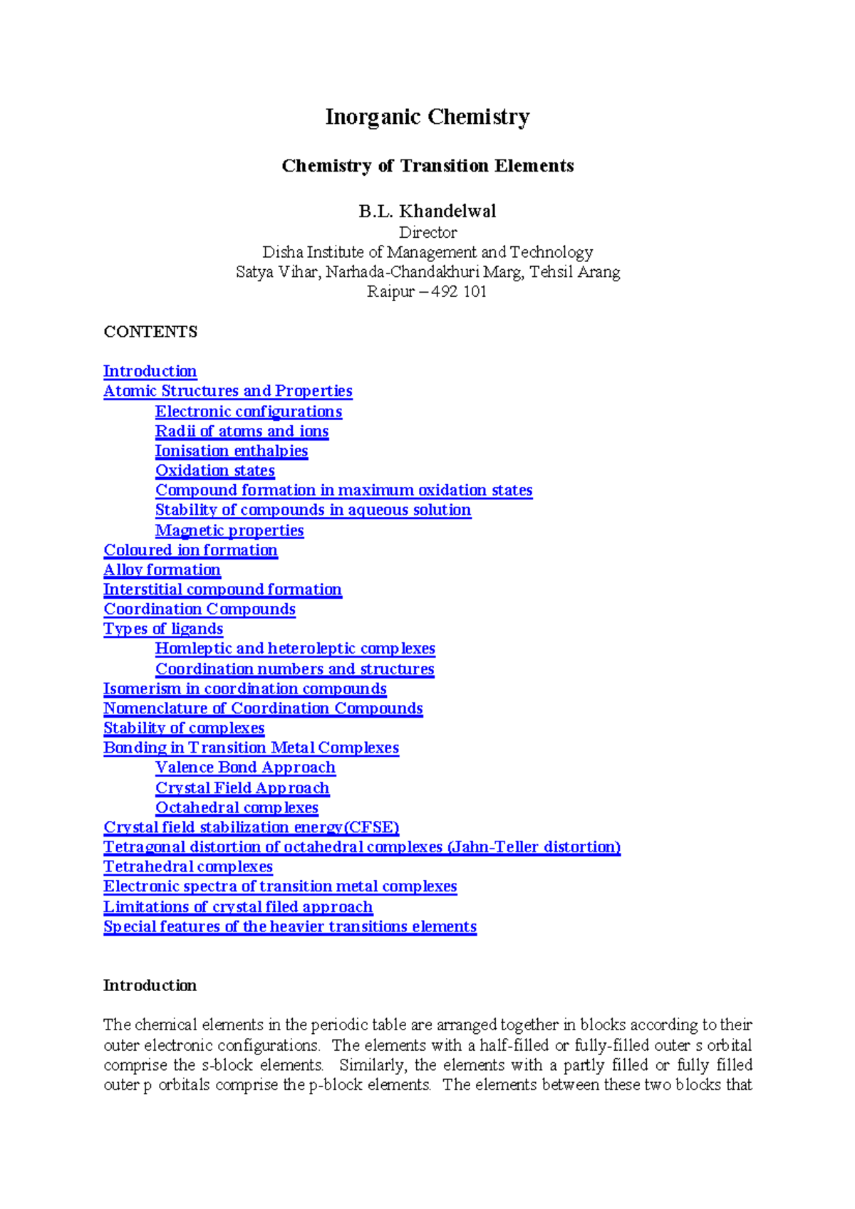 PDF chemistry of transition element - Inorganic Chemistry Chemistry of ...
