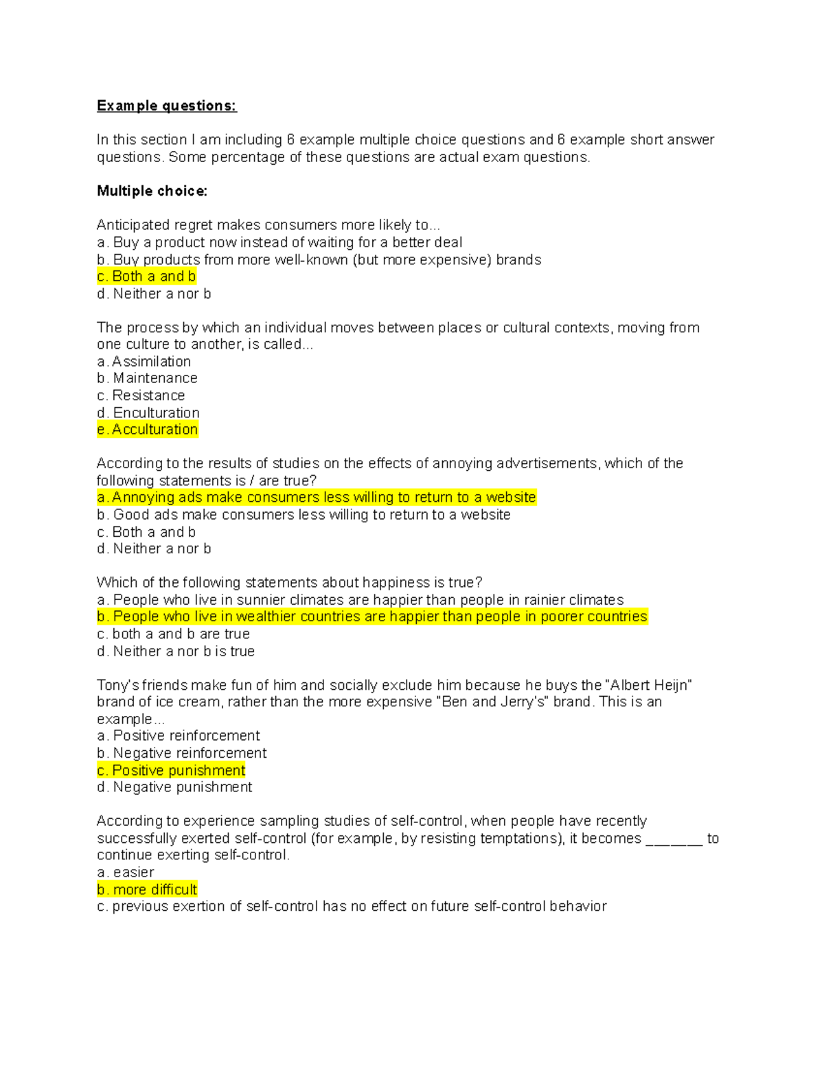 Practice exam answers - Oefenvragen - Example questions: In this section I am including 6 ...