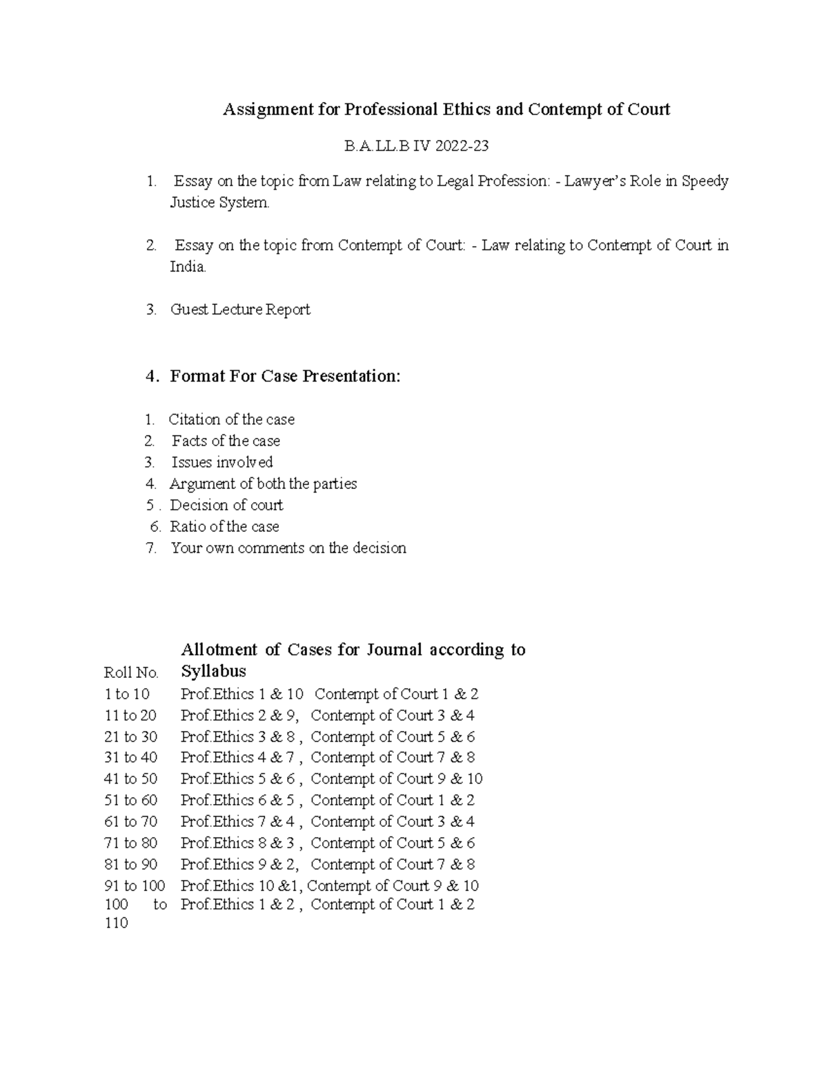 Professional Ethics - Case laws for this subject - Assignment for Professional Ethics and ...